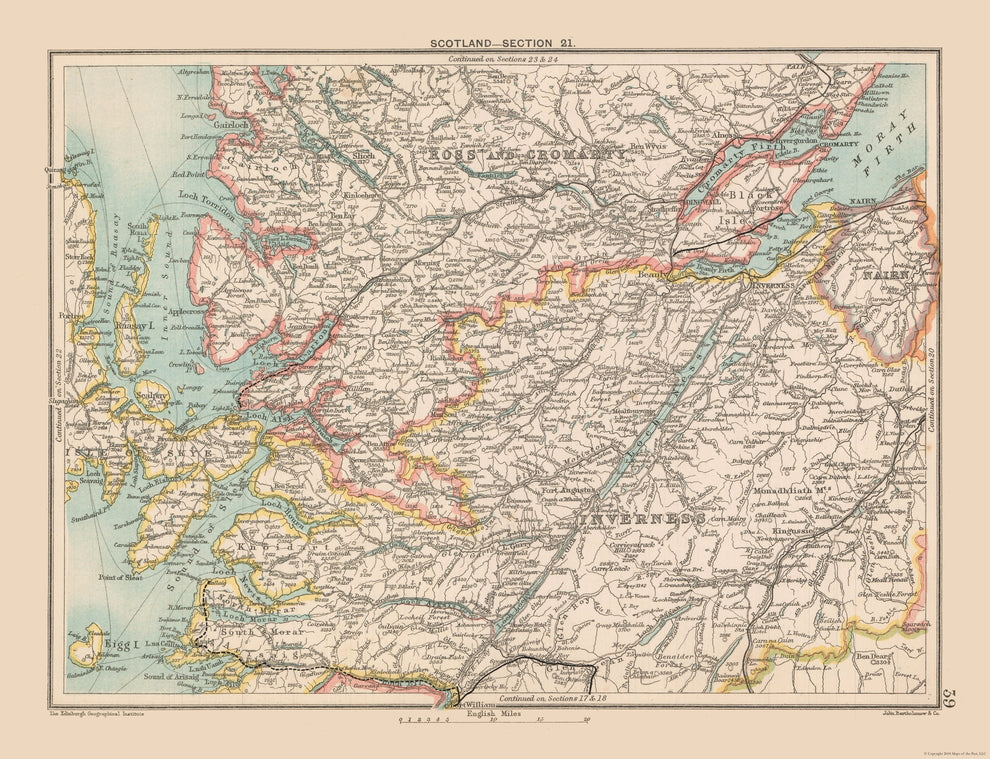 Historic Map - Highlands Scotland - Bartholomew 1892 - Vintage Wall Ar ...