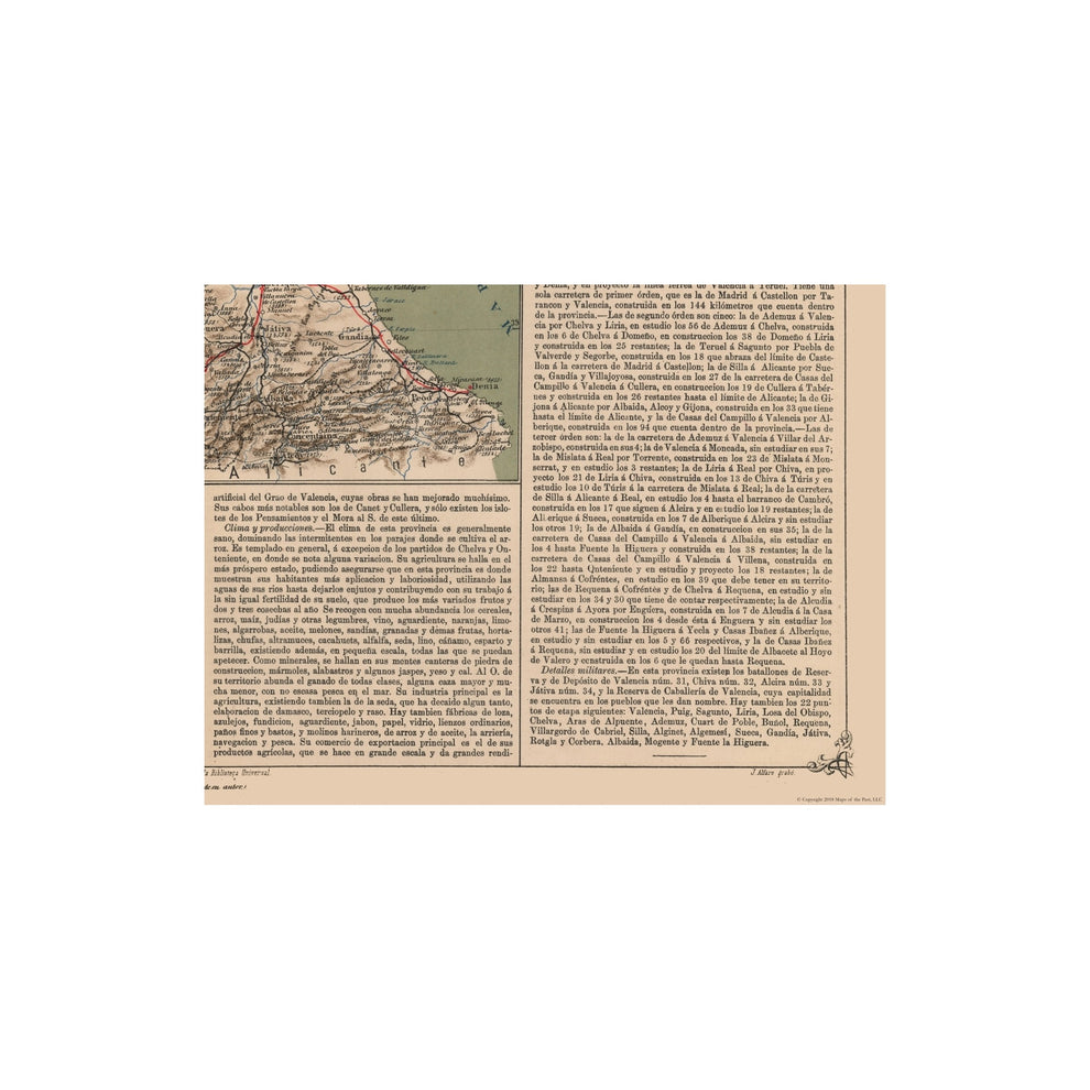 Historic Map - Valencia Province Spain - Valverde 1880 - 30.10 x 23 ...