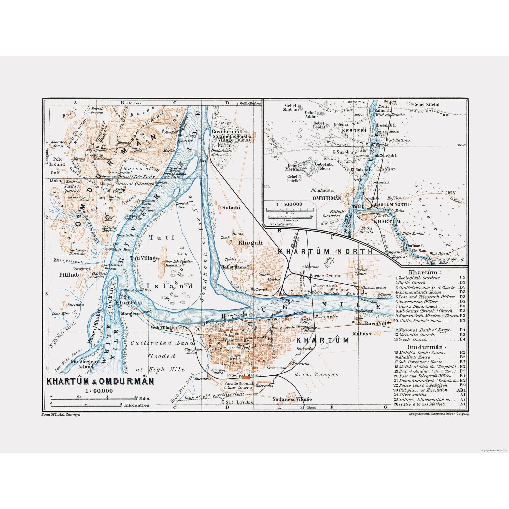 Historic Map - Khartoum Omdurman Sudan - Baedeker 1913 - 29.46 x 23 ...