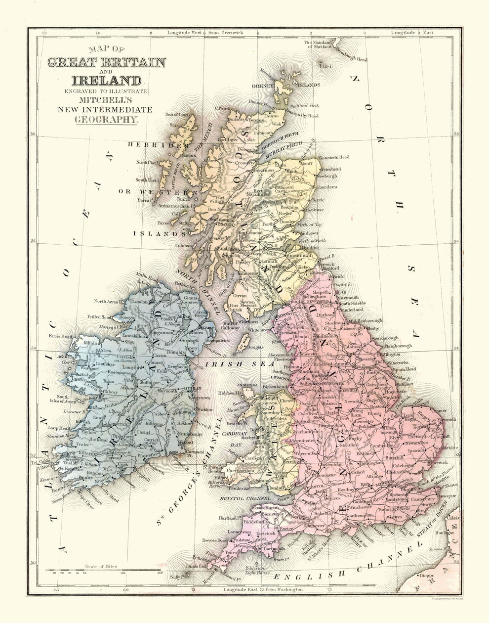 Historic Map - Great Britain Ireland - Mitchell 1869 - Vintage Wall Ar ...