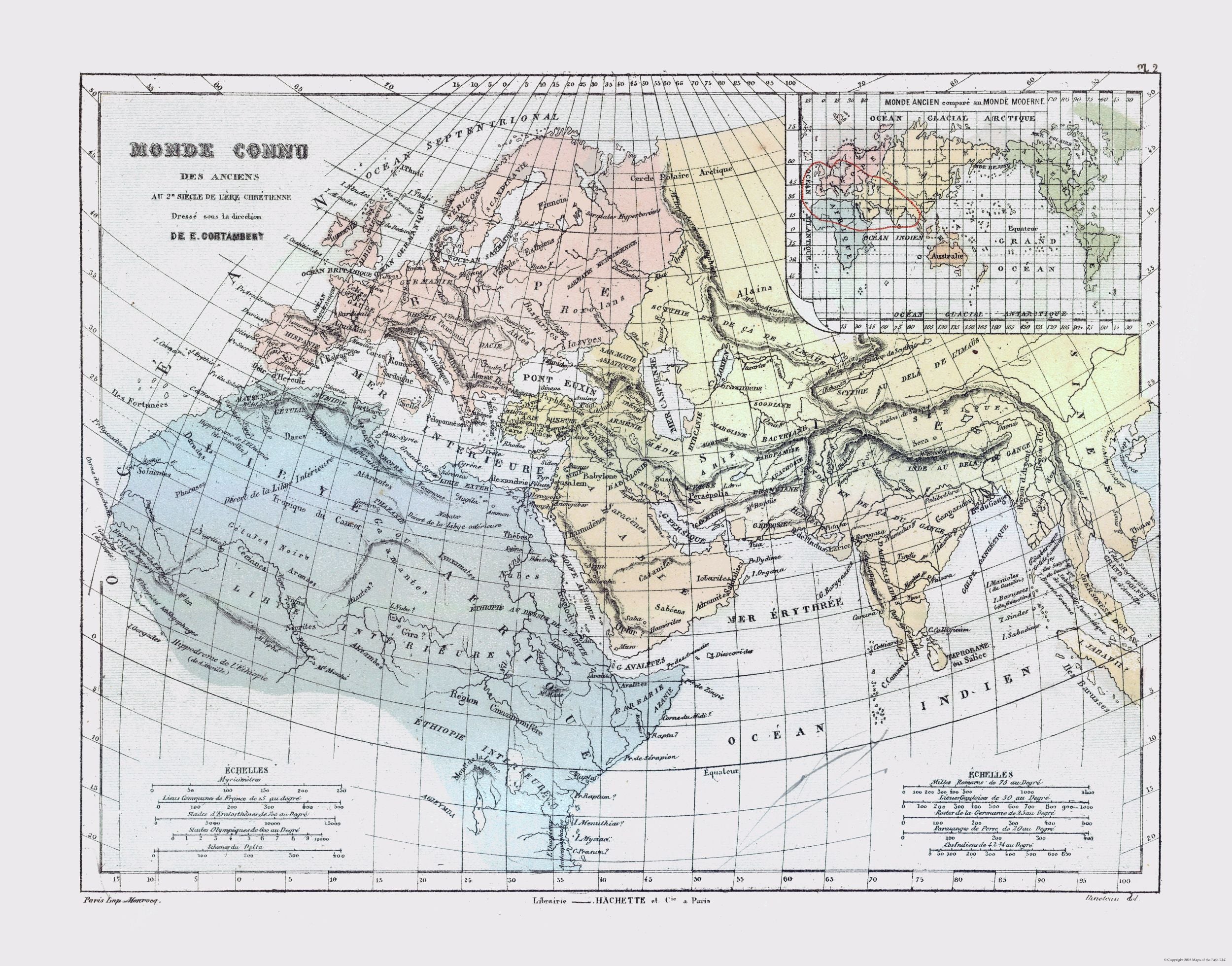 Historic Map - World Second Century AD - Cortambert 1880 - 29.34 x 23 ...