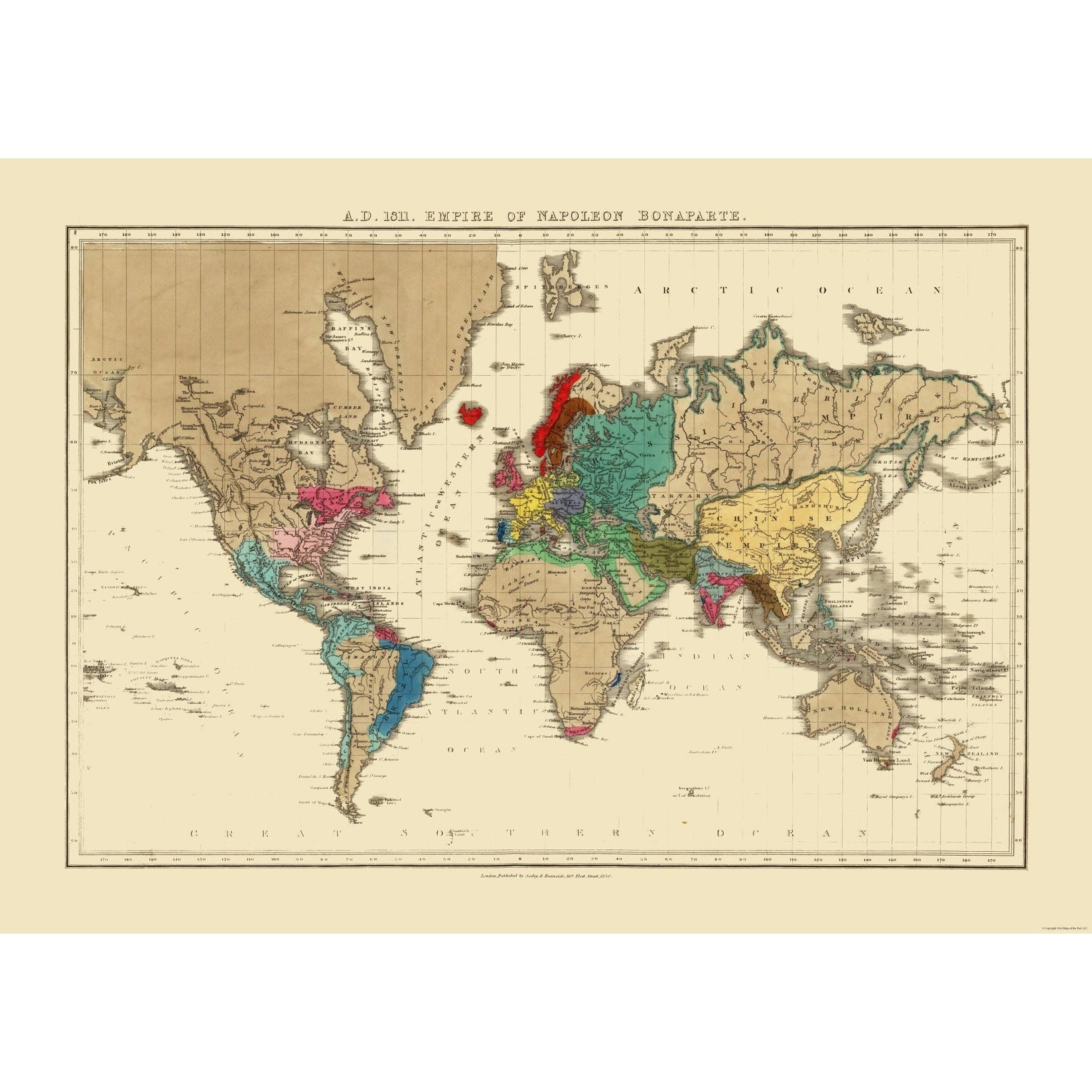Historic Map - World Empire 1811 of Napoleon Bonaparte - Seely 1830 ...