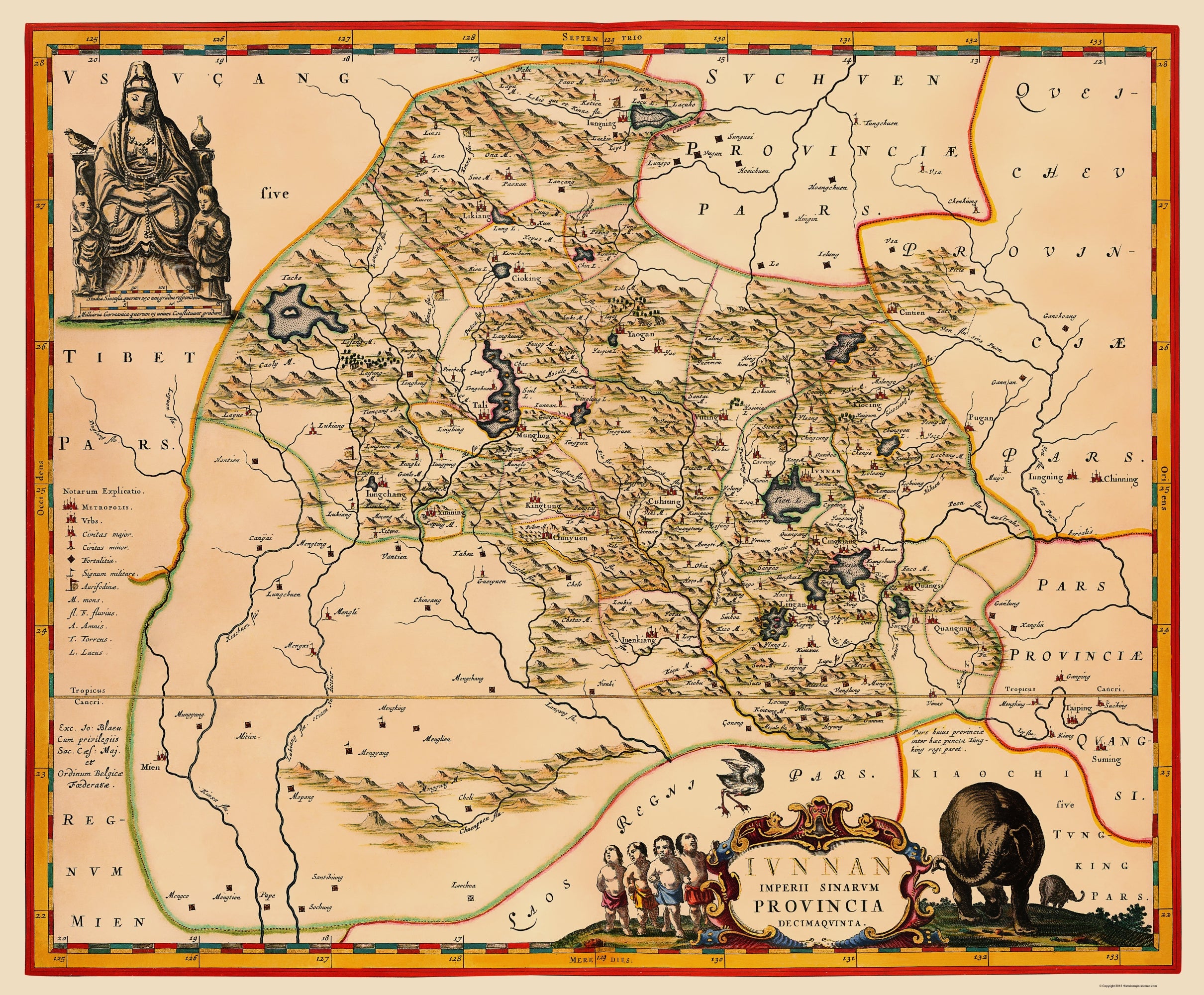Historic Map - Yunnan China Province - Blaeu 1655 - 23 x 27.83 - Vinta ...