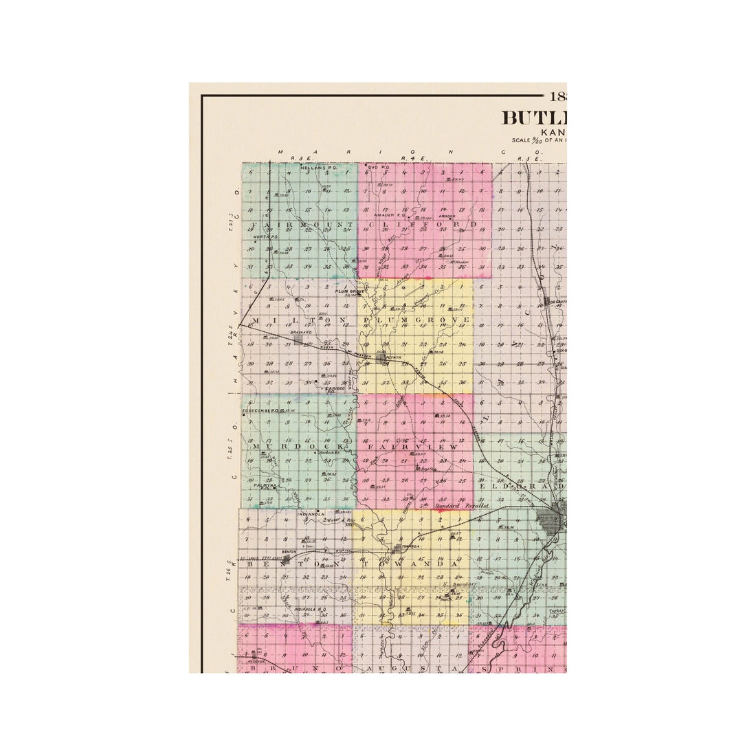 Historic County Map - Butler County Kansas - Everts 1887 - 23 x 35.94 ...