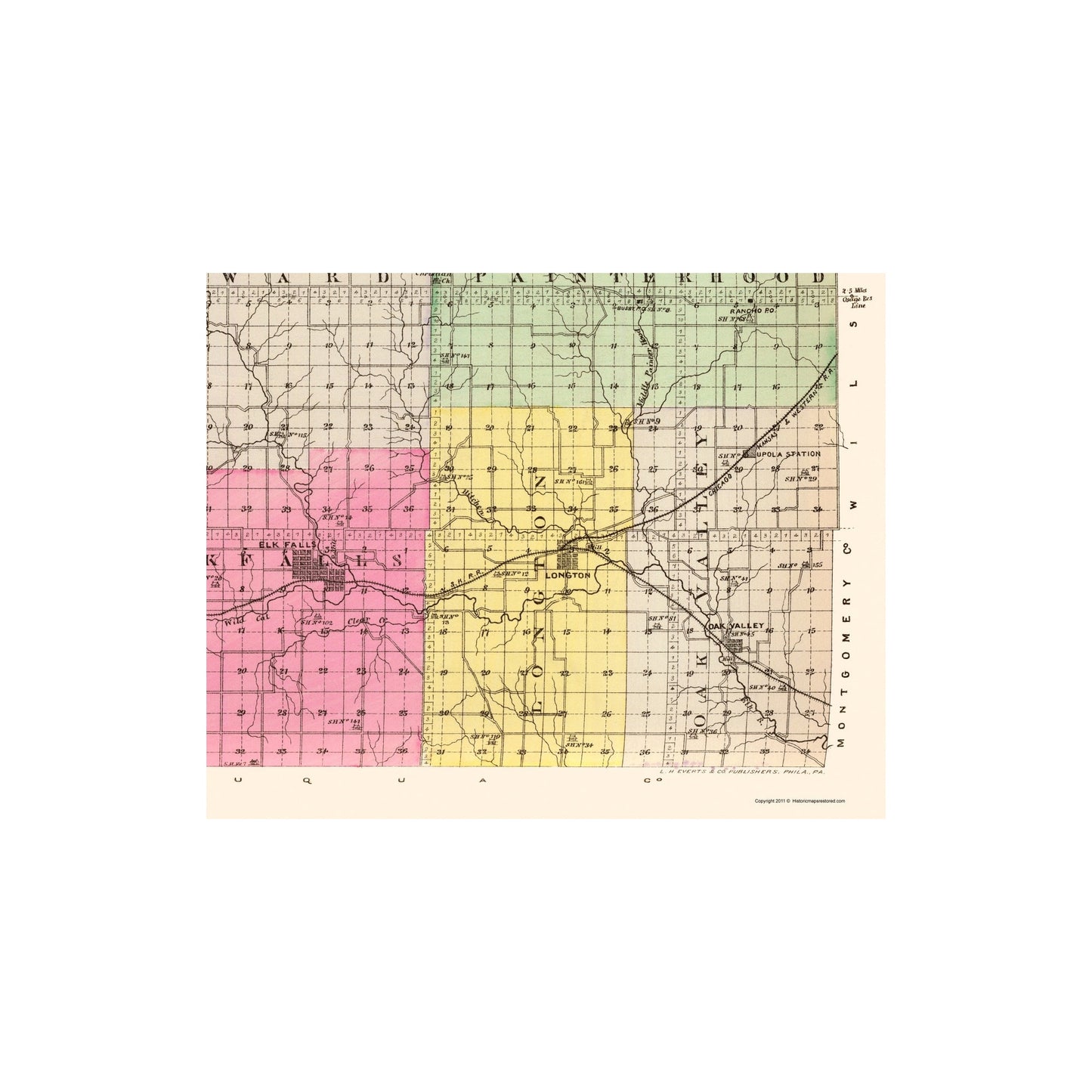 Historic County Map - Elk County Kansas - Everts 1887 - 23 x 28.62 - V ...