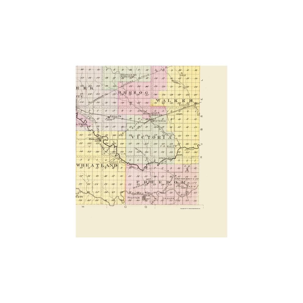 Historic County Map - Ellis County Kansas - Everts 1887 - 23 x 26.07 ...