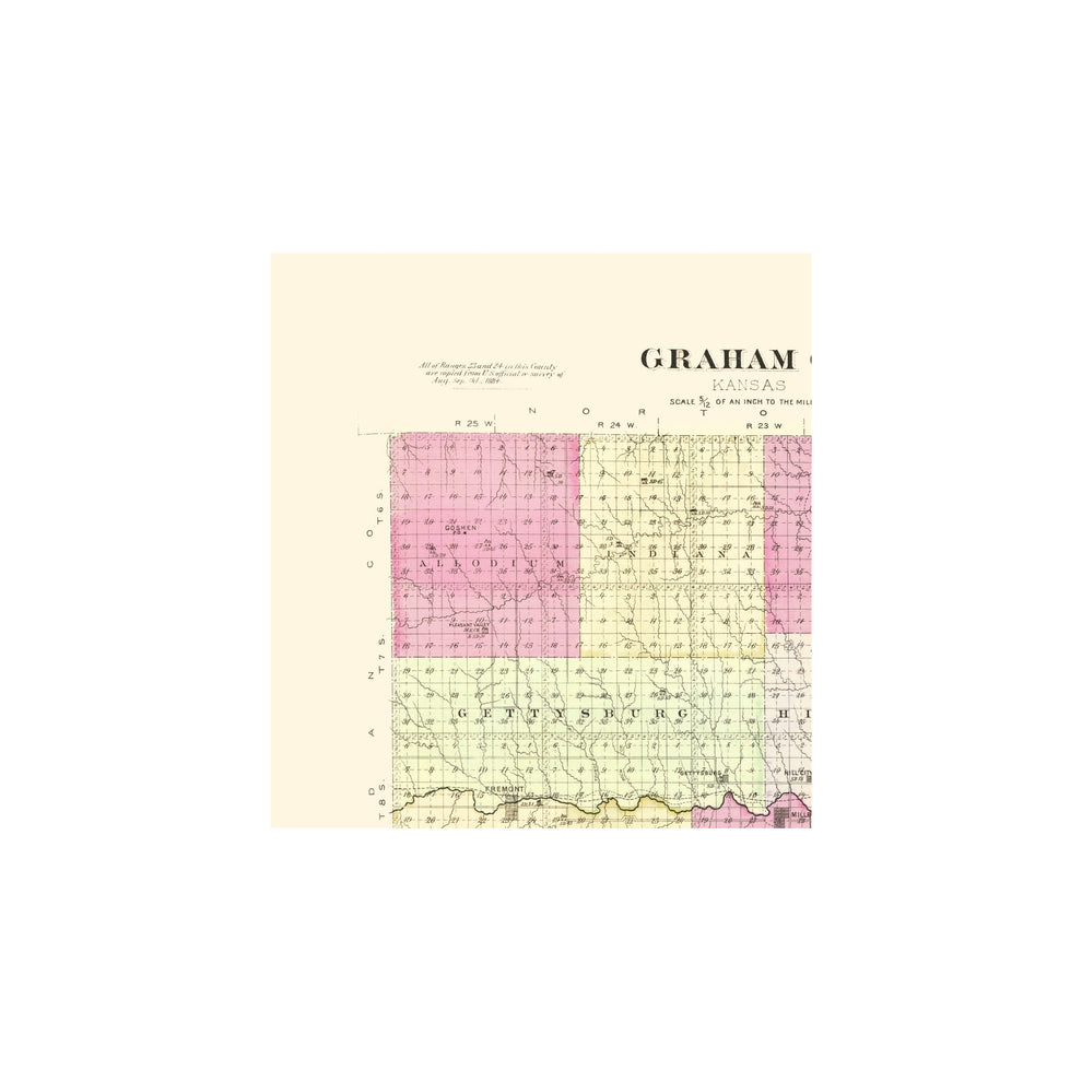 Historic County Map - Graham County Kansas - Everts 1887 - 23 x 24.46 ...