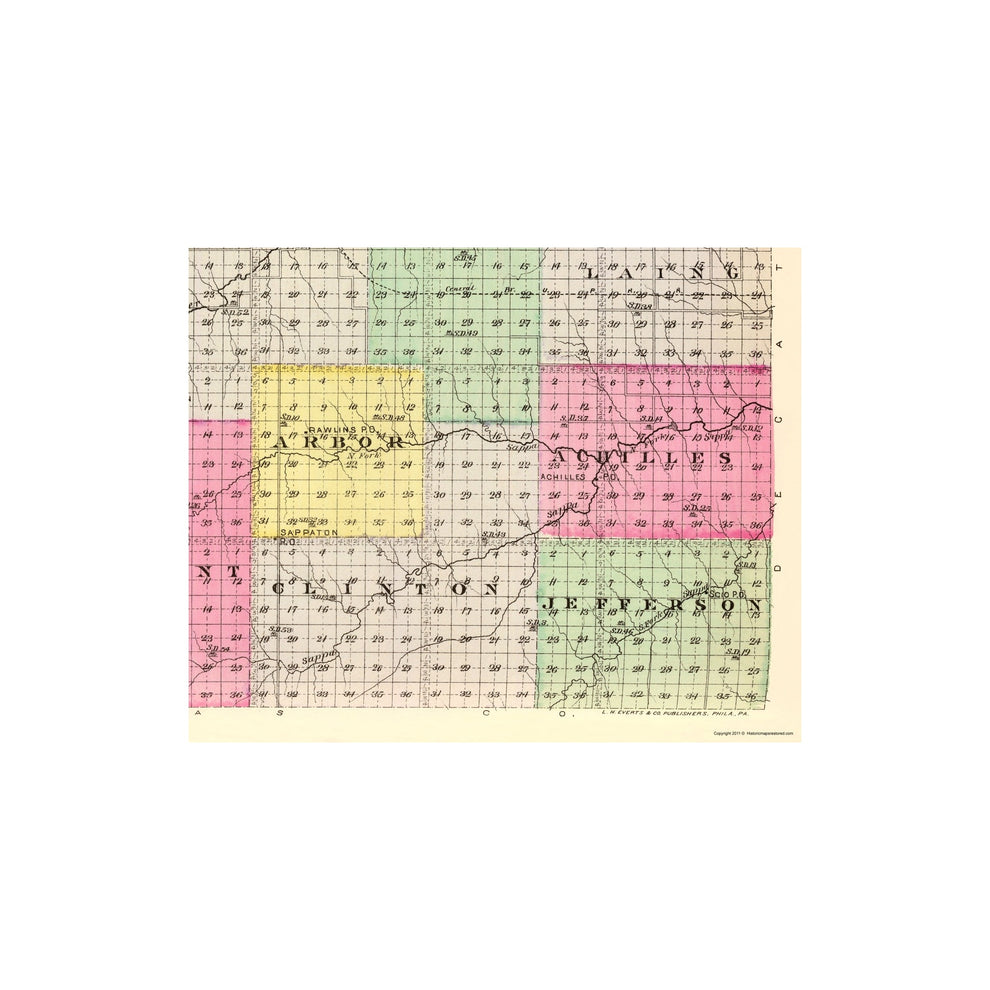 Historic County Map - Rawlins County Kansas - Everts 1887 - 23 x 28.47 ...
