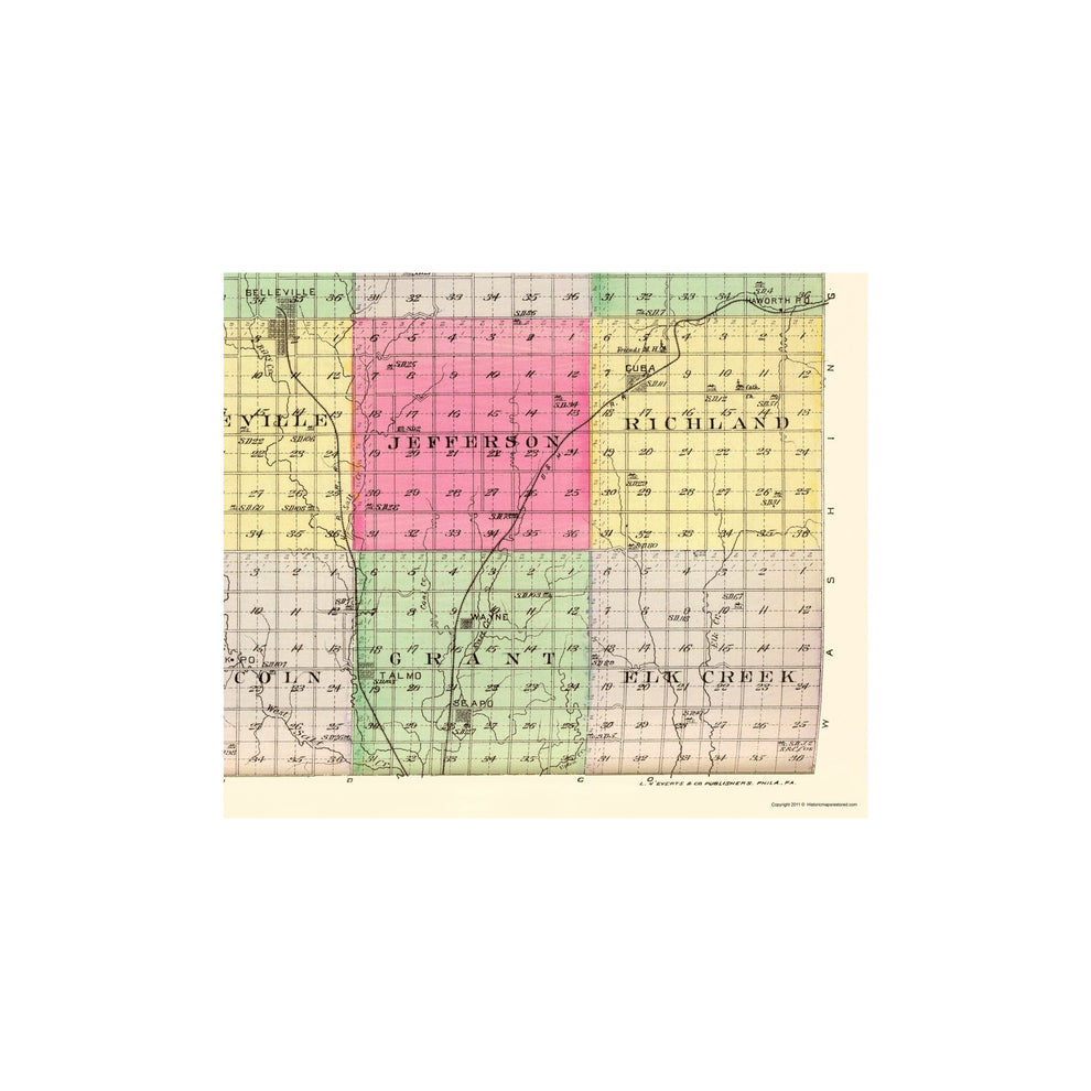 Historic County Map - Republic County Kansas - Everts 1887 - 23 x 27.1 ...