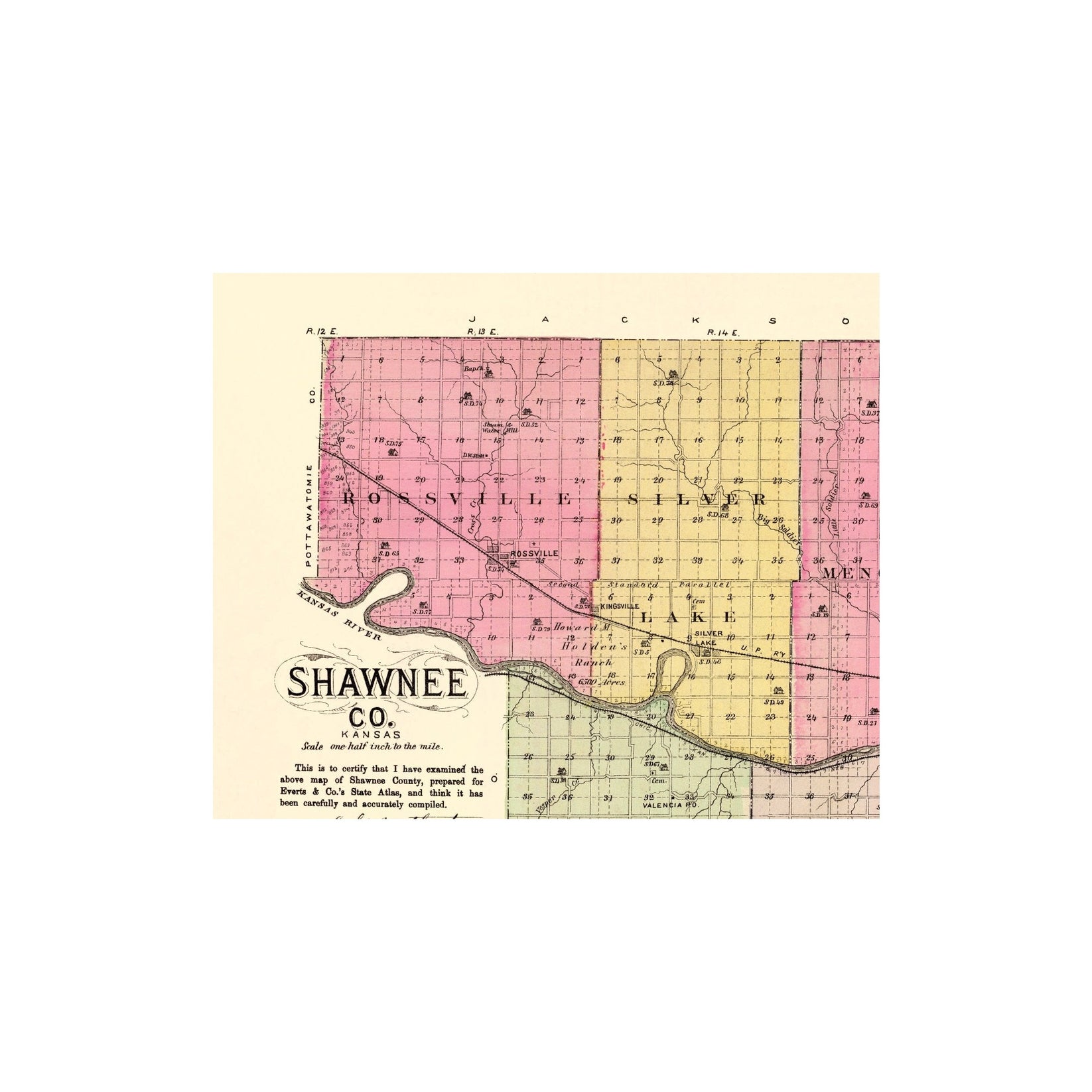 Historic County Map - Shawnee County Kansas - Everts 1887 - 23 x 28.09 ...