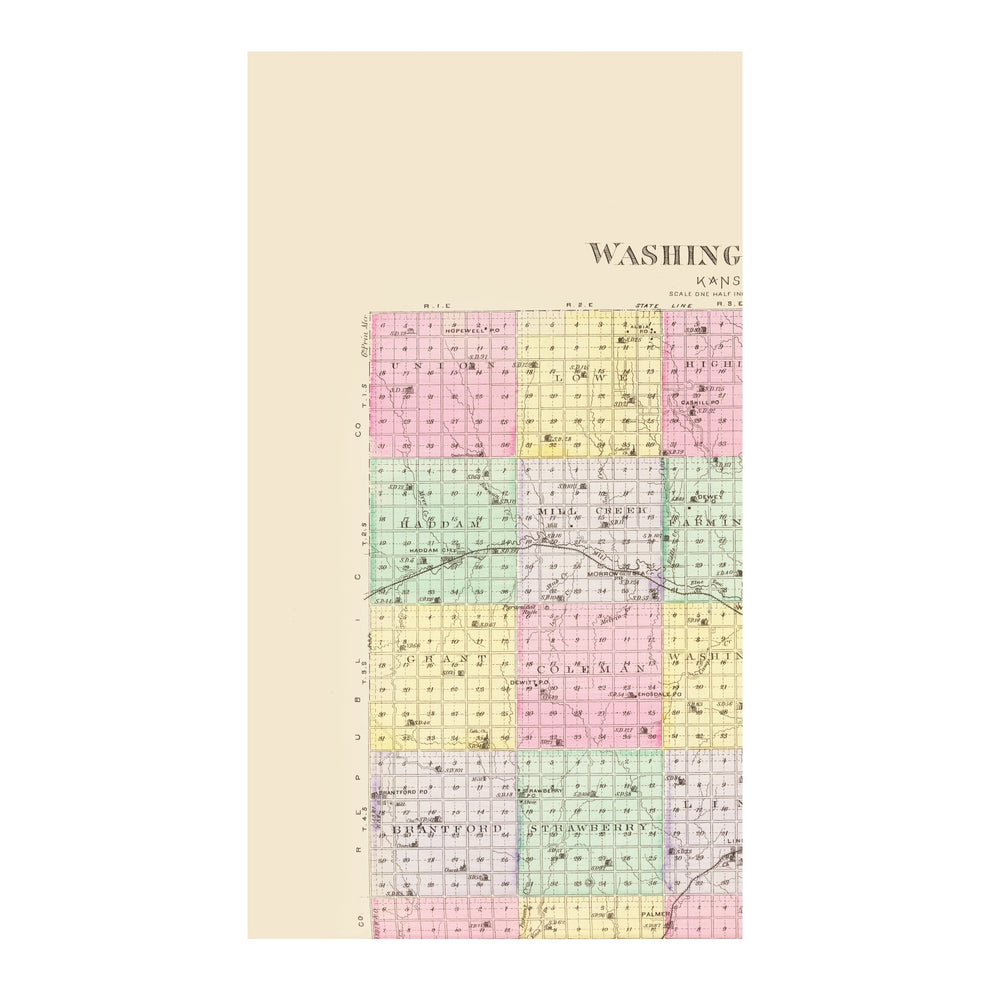 Historic County Map - Washington County Kansas - Everts 1887 - 23 x 41 ...