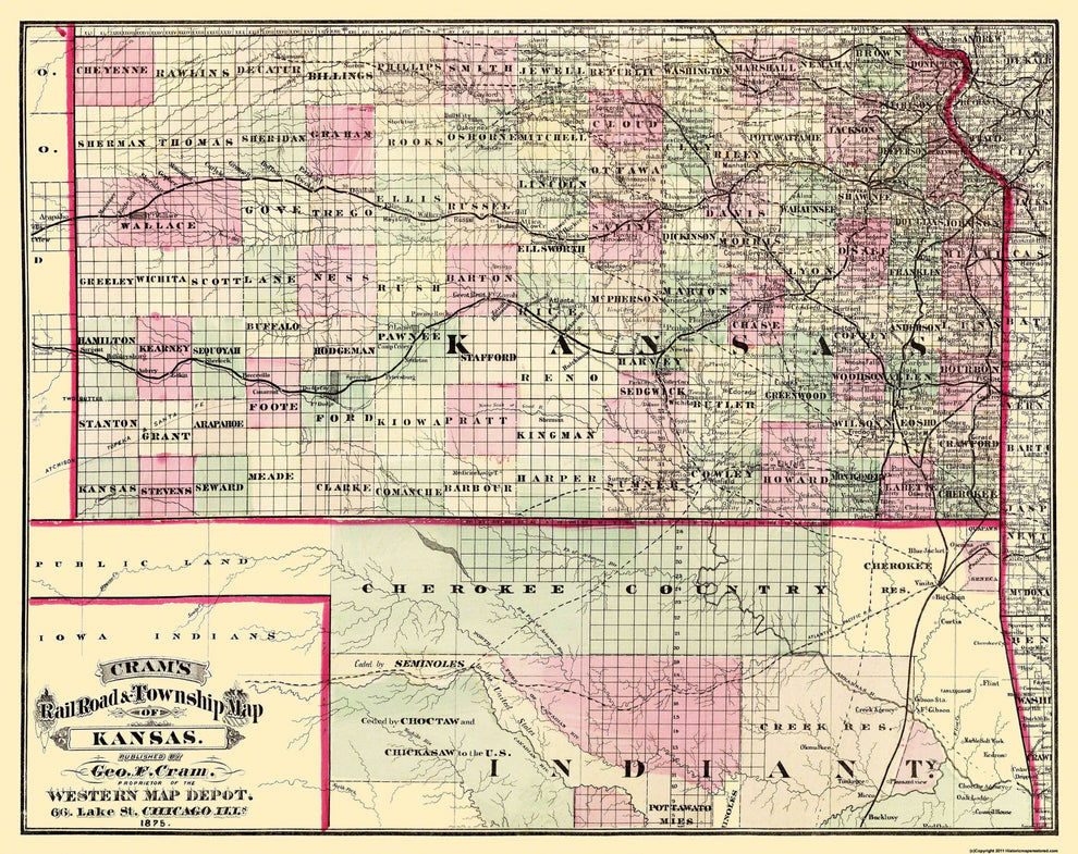 Historic State Map - Kansas - Cram 1875 - Vintage Wall Art – Maps of ...