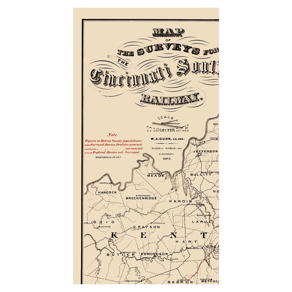 Railroad Map - Cincinnati Southern Railway - Strobridge 1873 - 23 x 43 ...
