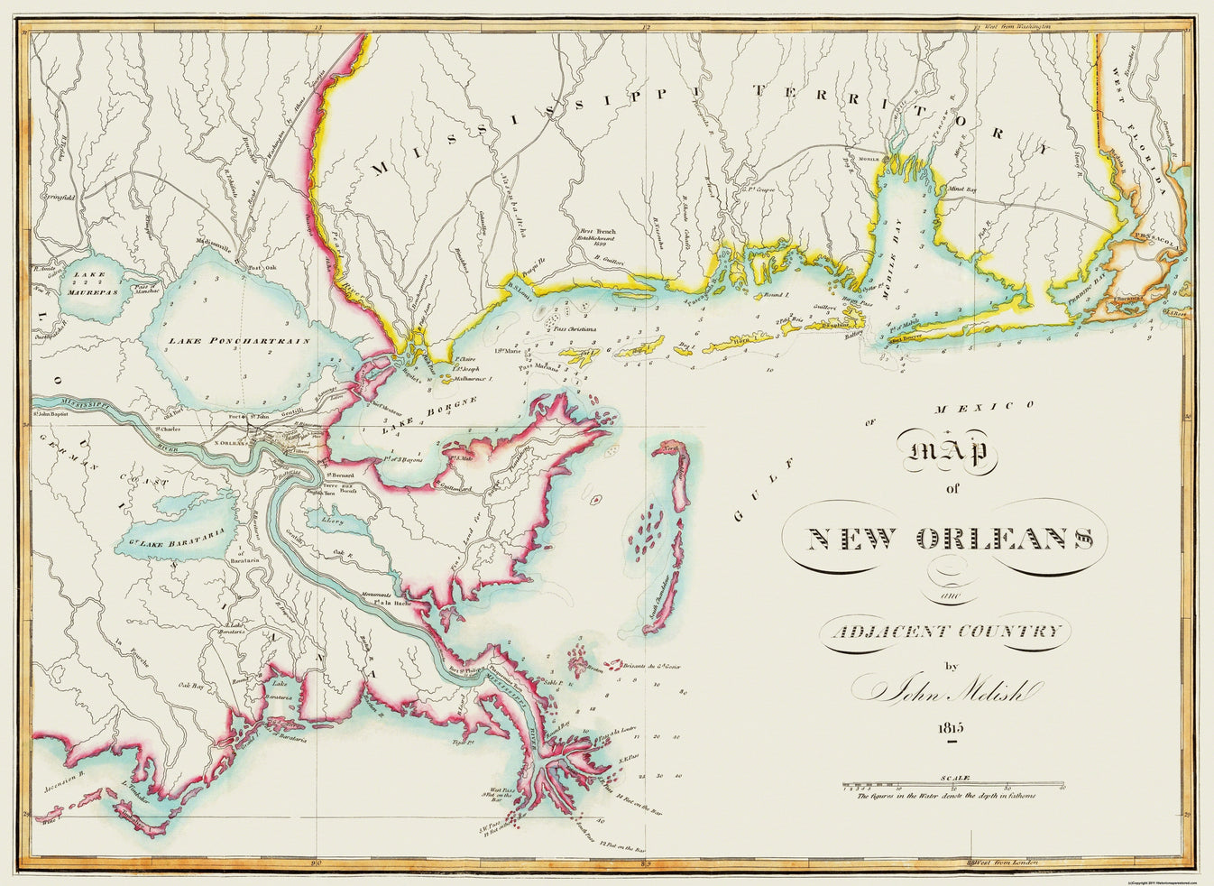 Historic City Map - New Orleans LouisianaMelish 1815 - Vintage Wall Ar ...