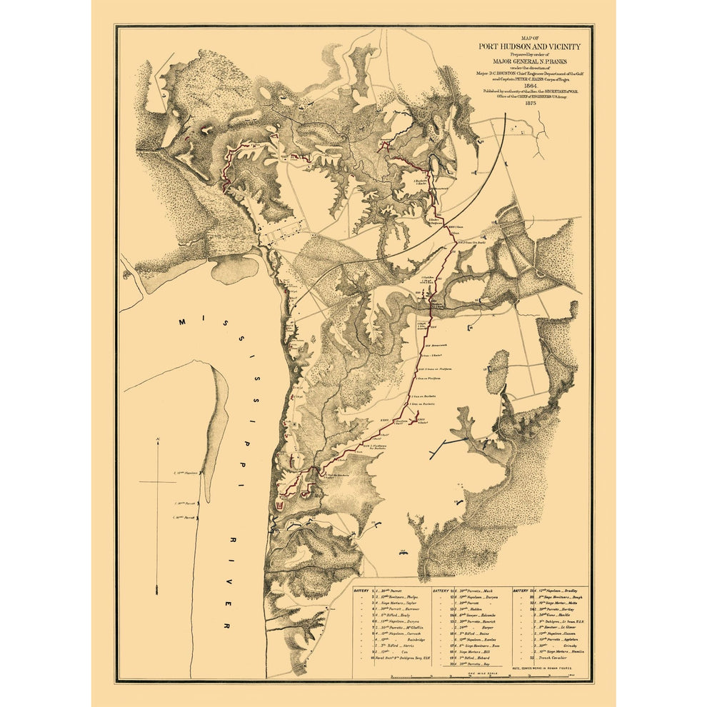Historical Civil War Map - Port Hudson Louisiana - Houston 1875 - Vint ...