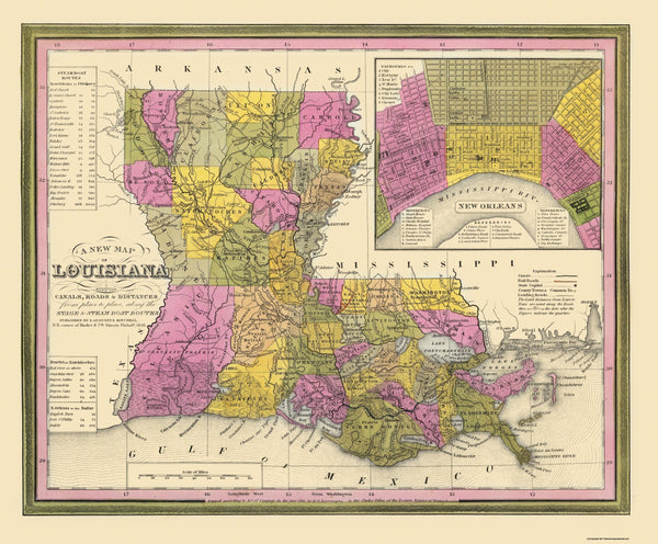Historic State Map - Louisiana - Mitchell 1846 - Vintage Wall Art ...
