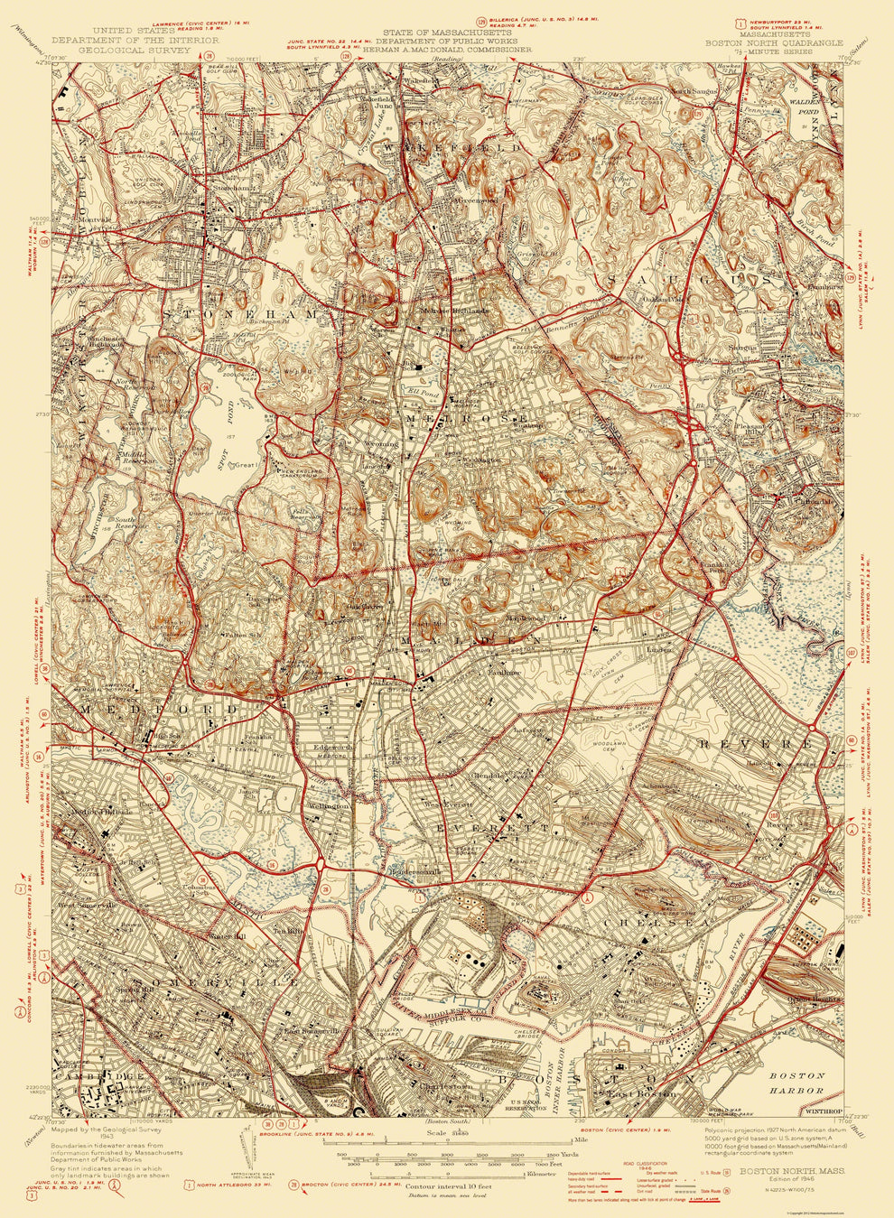 Topographical Map - Boston South Massachusetts Quad - USGS 1946 - Vint ...