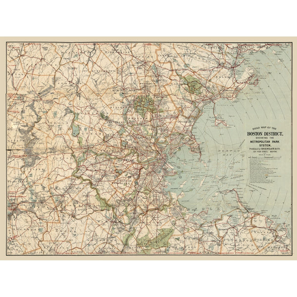 Historic City Map - Boston Massachusetts - Walker 1905 - Vintage Wall ...