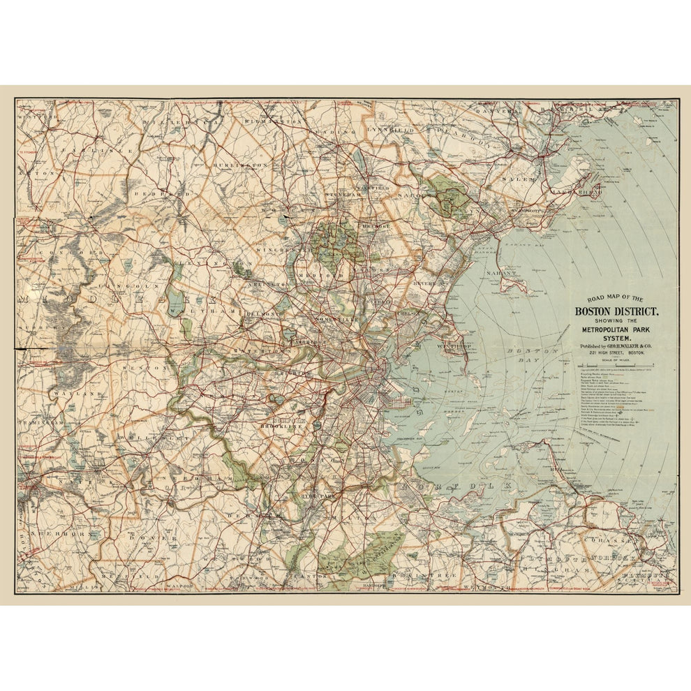 Historic City Map - Boston Massachusetts - Walker 1905 - Vintage Wall ...
