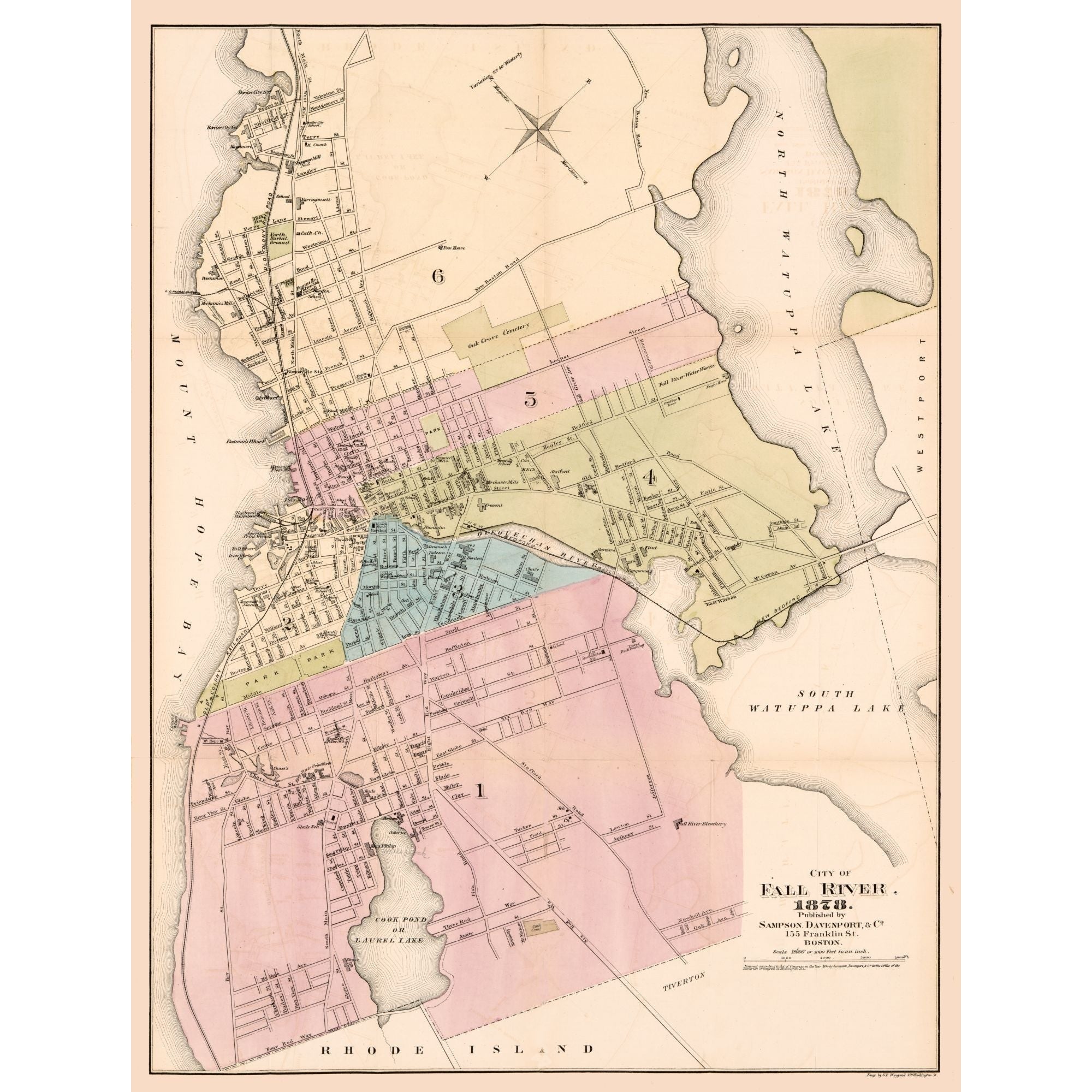 Historic City Map - Fall River Massachusetts - Davenport 1878 - 23 x 3 ...