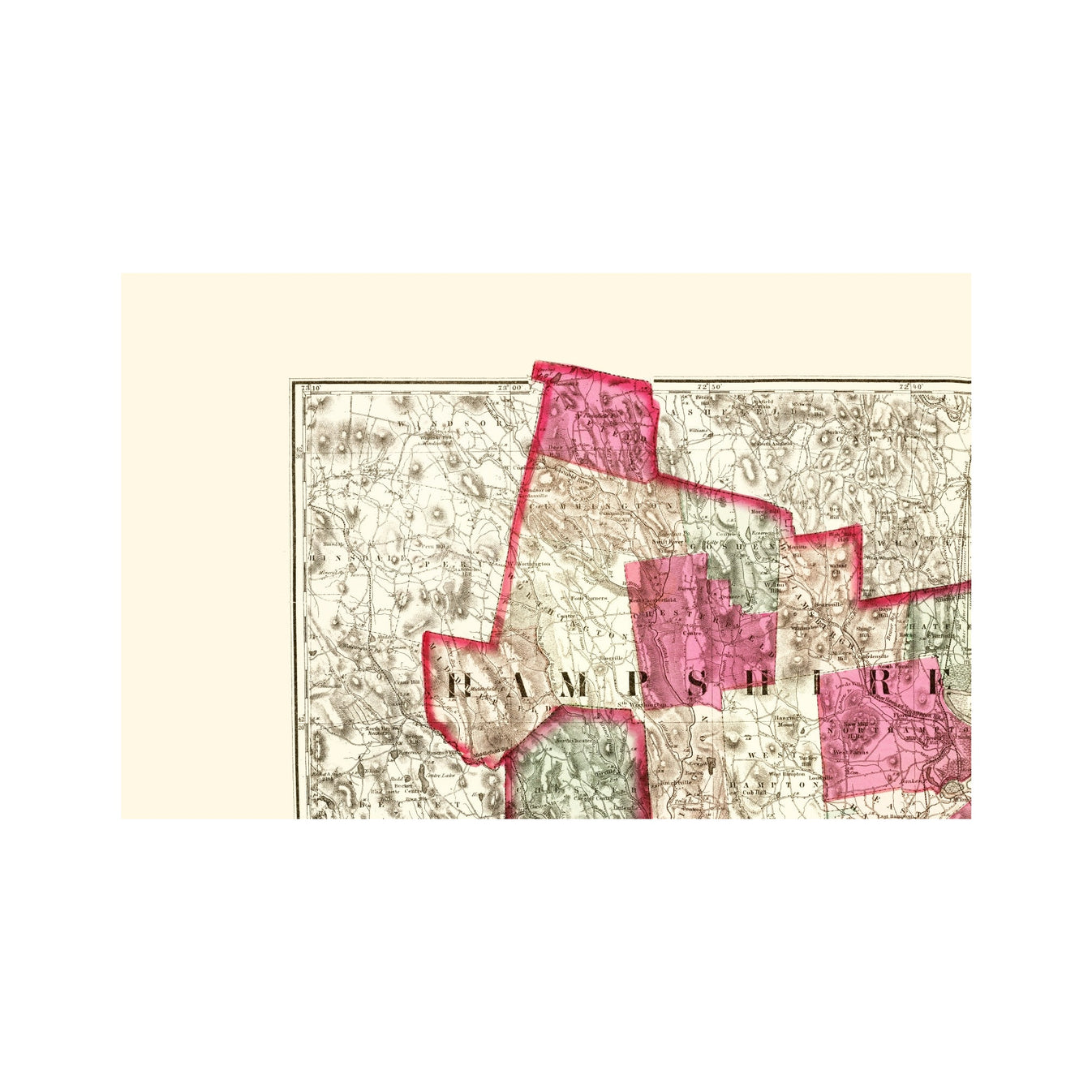 Historic County Map - Hampshire Hampden Counties Massachusetts - Walli ...