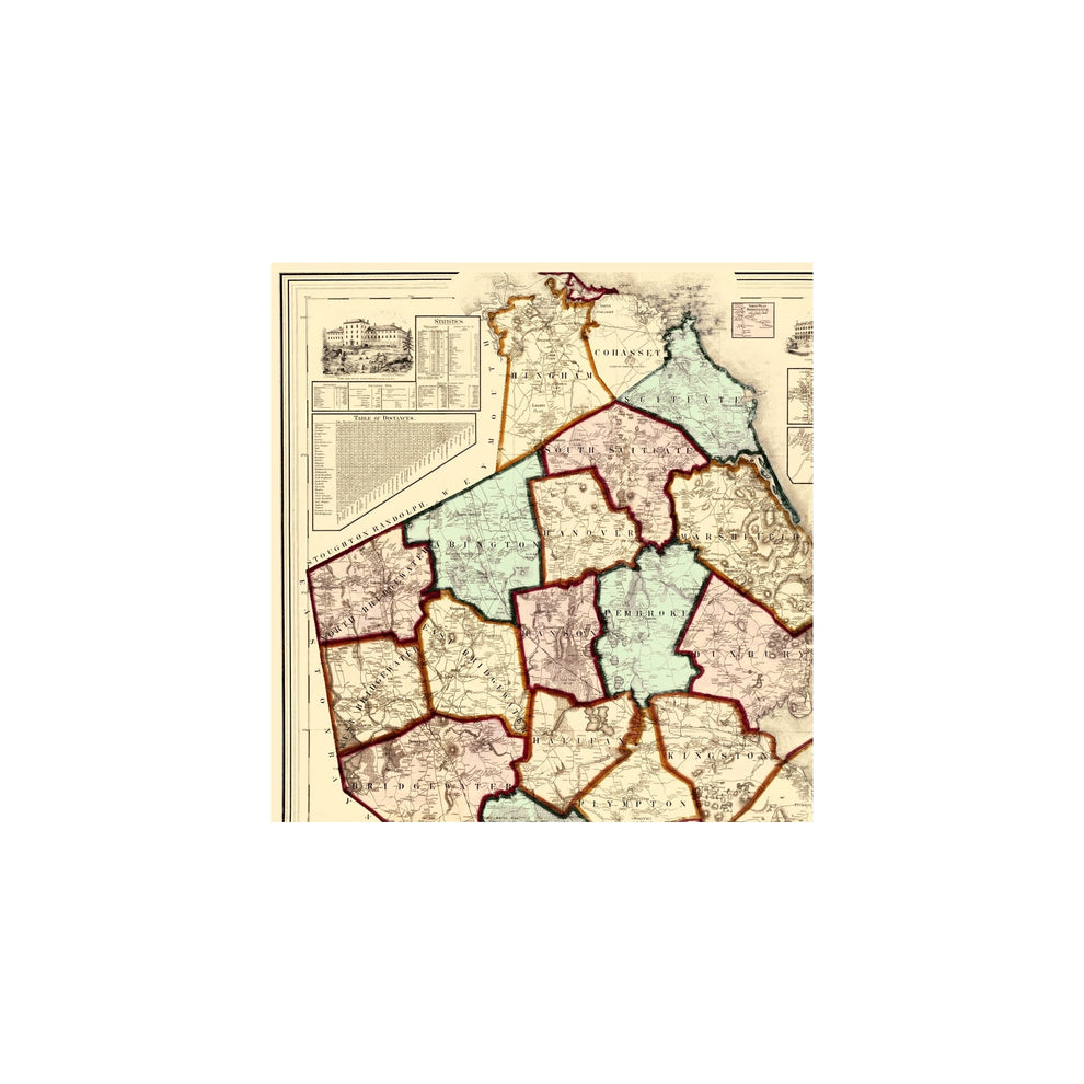 Historic County Map - Plymouth County Massachusetts - Walling 1857 - 2 ...