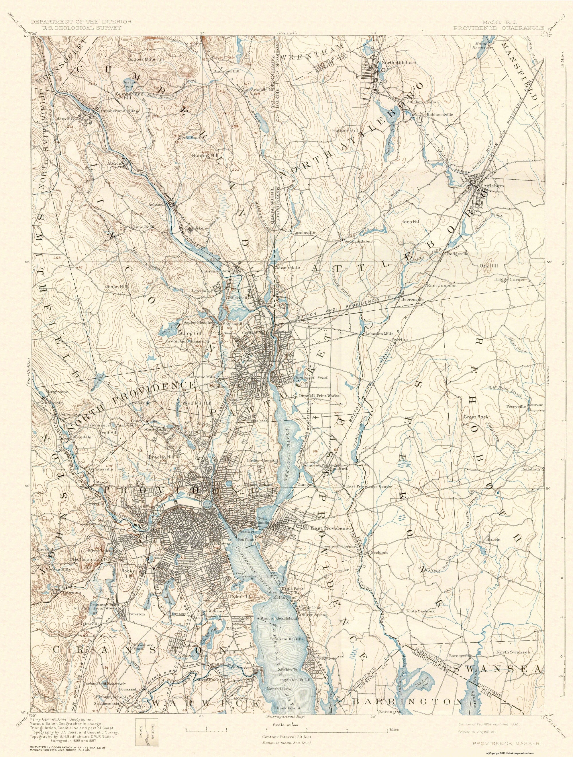 Topographical Map - Providence Massachusetts Quad - USGS 1894 - 23 x 3 ...