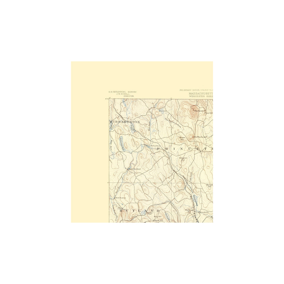 Topographical Map - Worcester Massachusetts Sheet - USGS 1890 - 23 x 2 ...