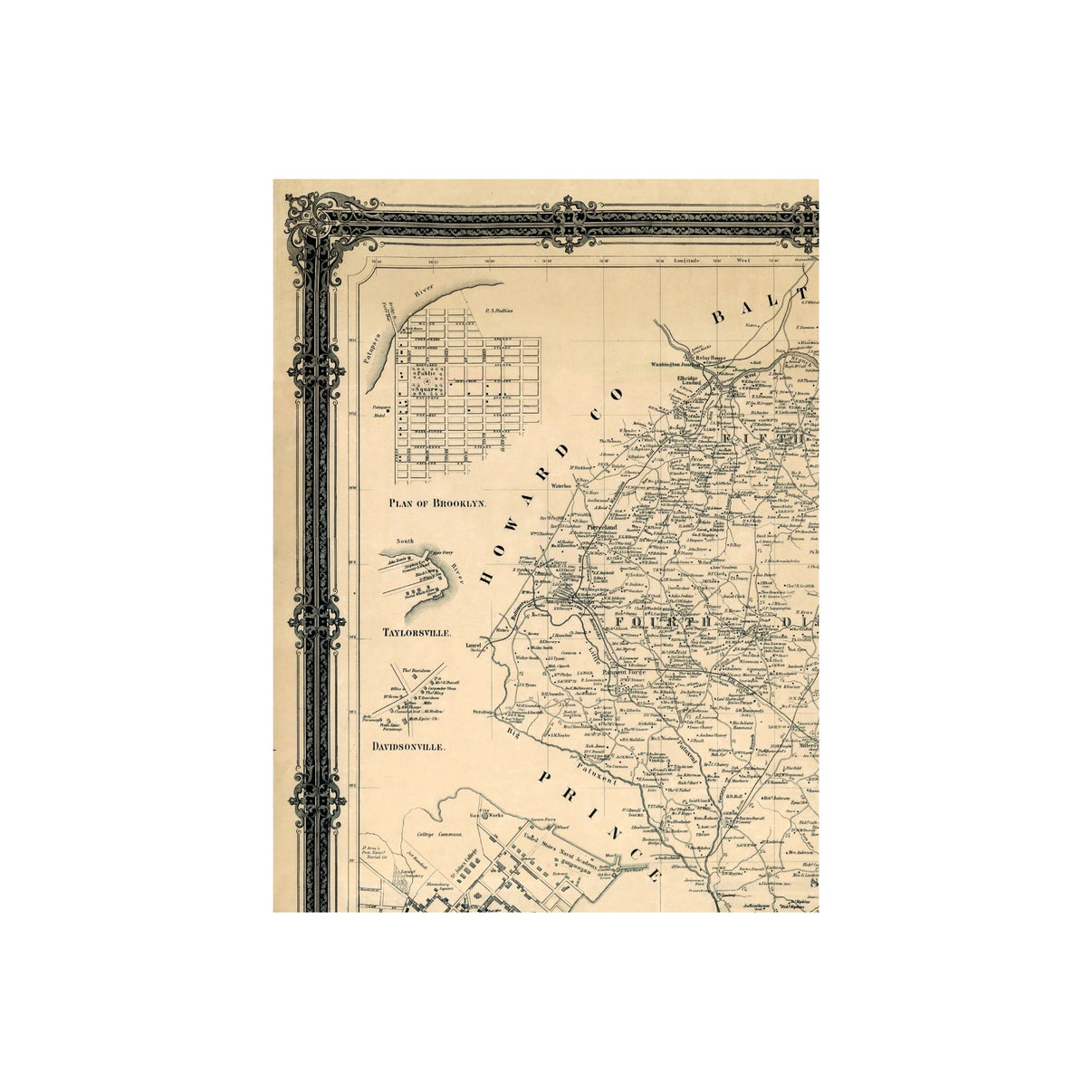Historic County Map - Anne Arundel Counties Maryland - Wagner 1860 - 2 ...