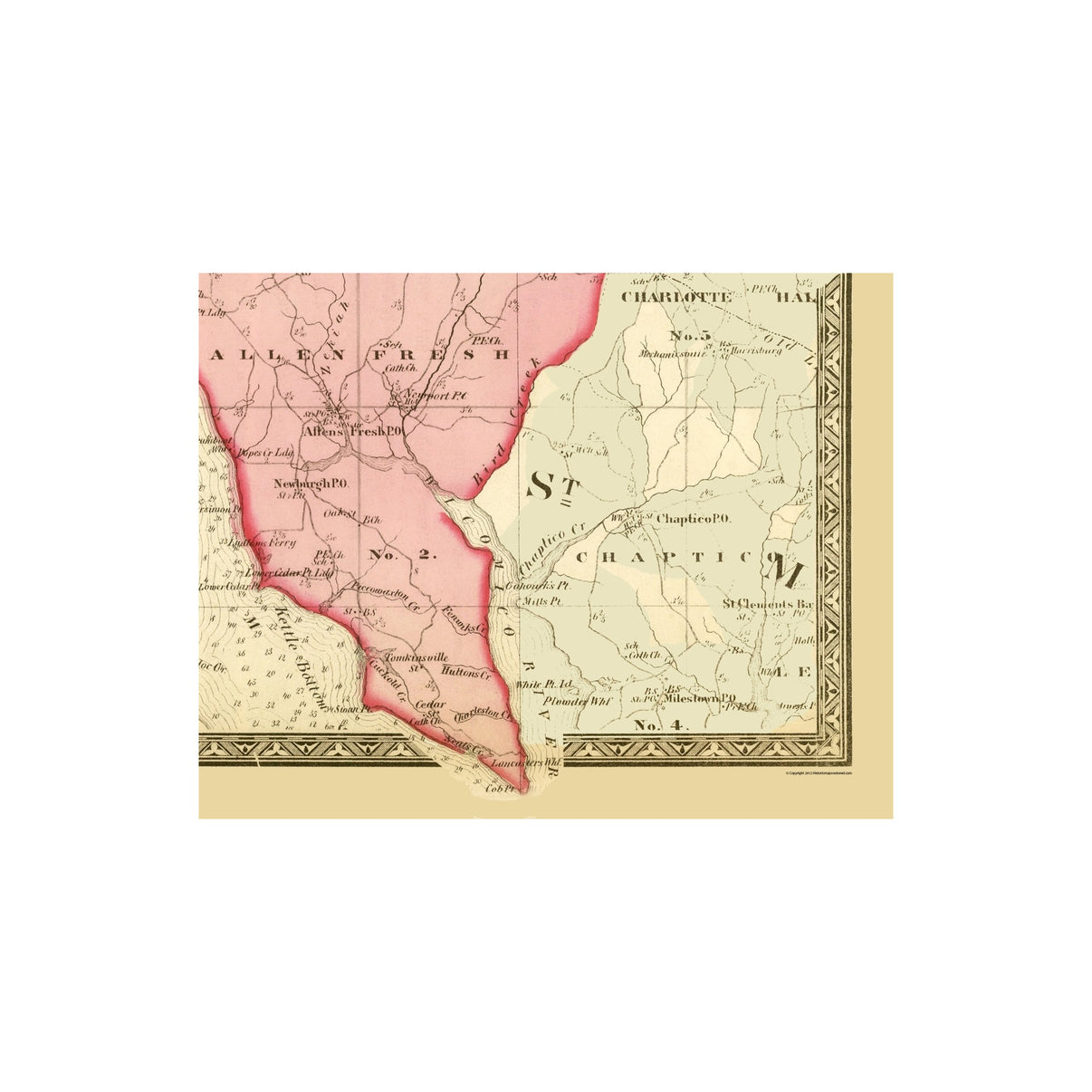 Historic County Map - Charles County Maryland - Martenet 1886 - 23 x 2 ...