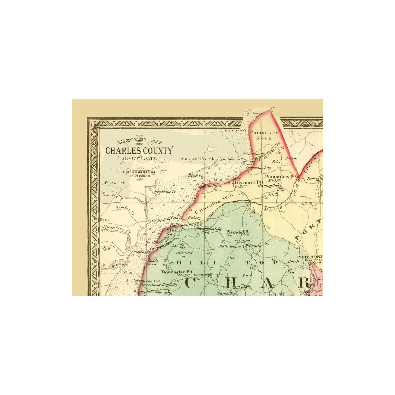 Historic County Map - Charles County Maryland - Martenet 1886 - 23 x 2 ...
