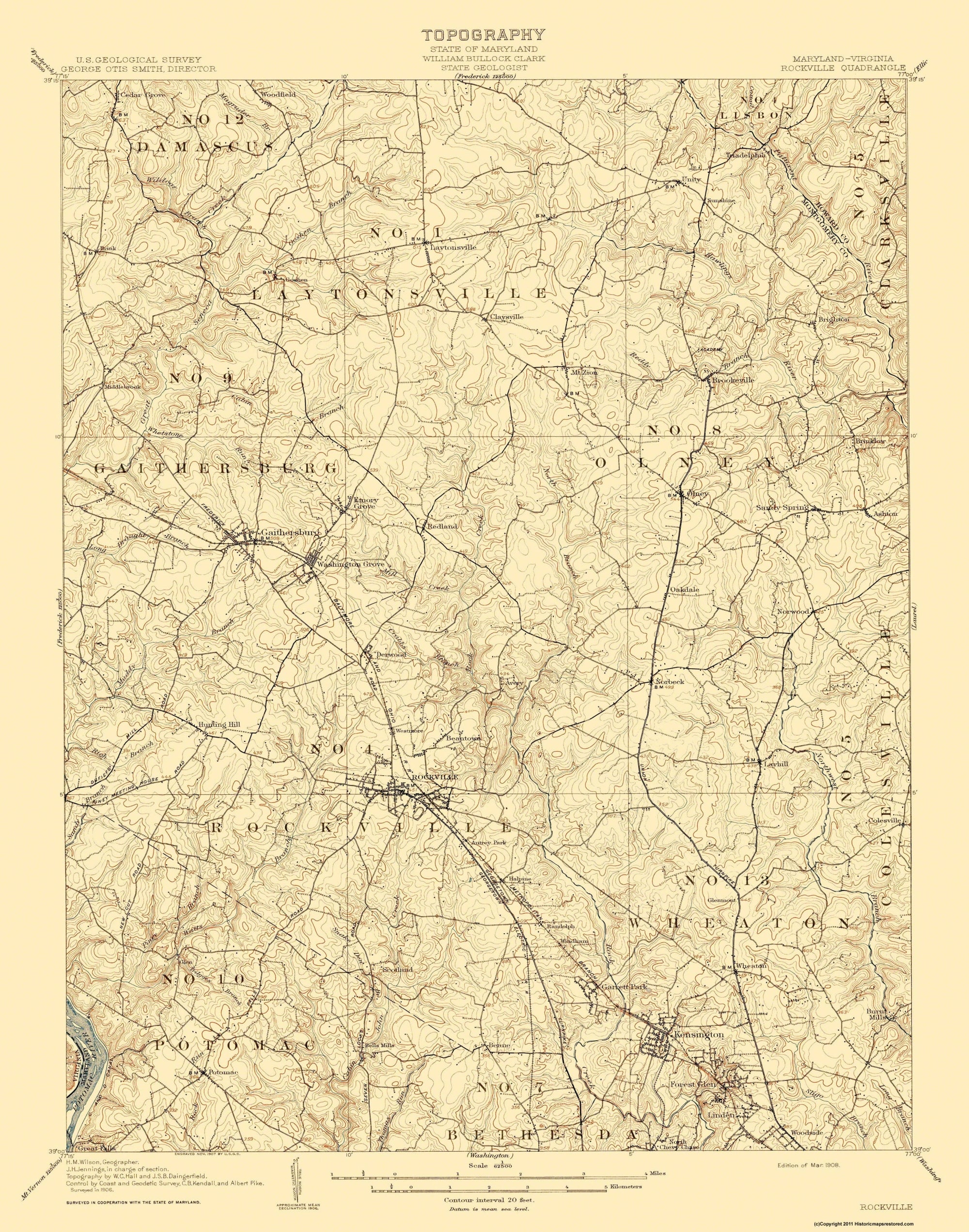 Topographical Map - Rockville Maryland Virginia Quad - USGS 1908 - 23 ...