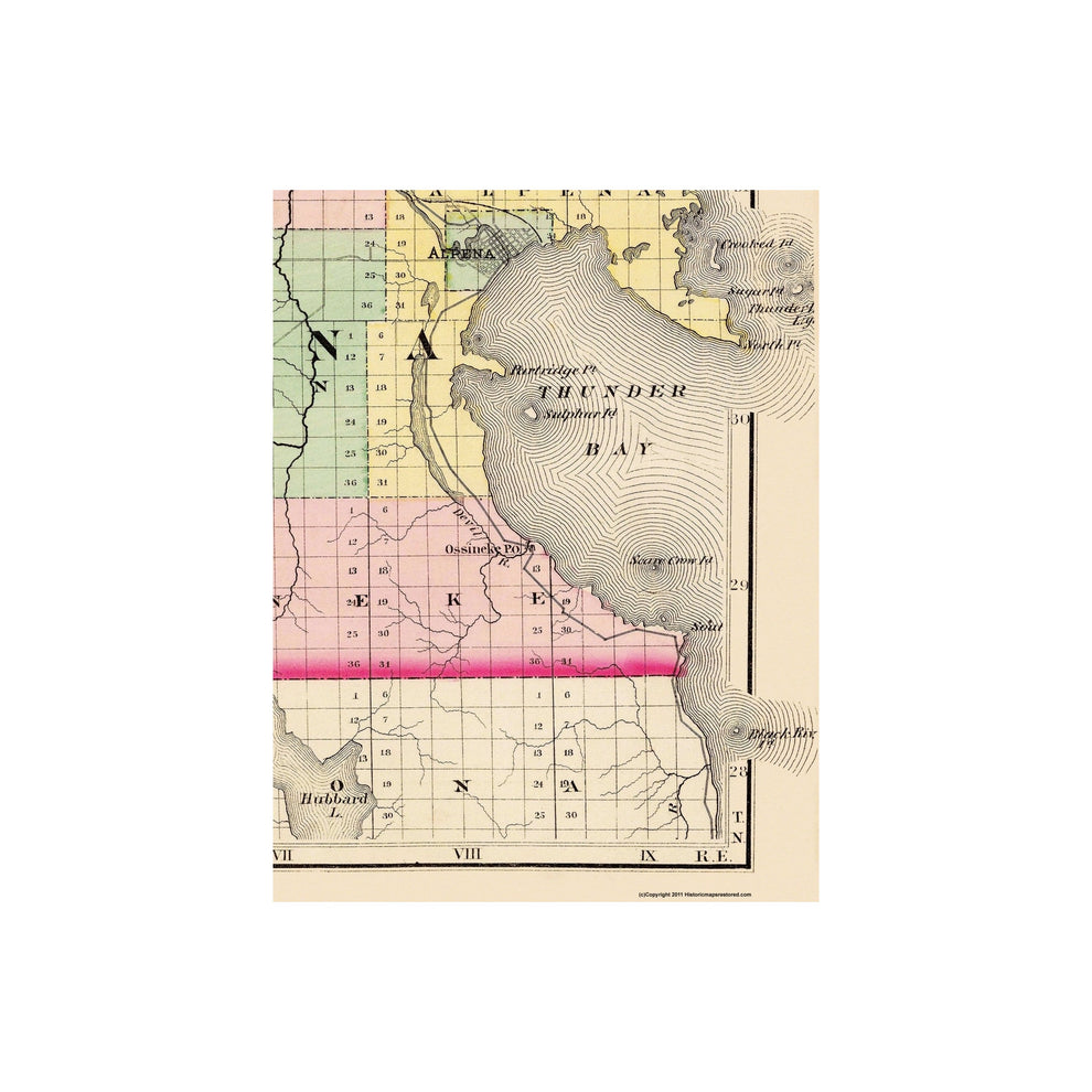 Historic County Map - Alpena County Michigan - Walling 1873 - 23 x 30 ...