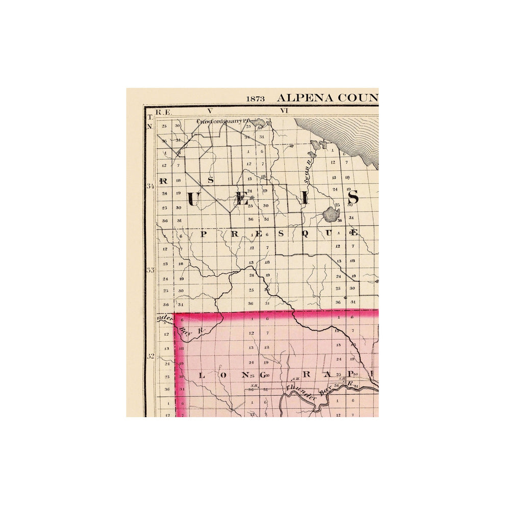 Historic County Map - Alpena County Michigan - Walling 1873 - 23 x 30 ...