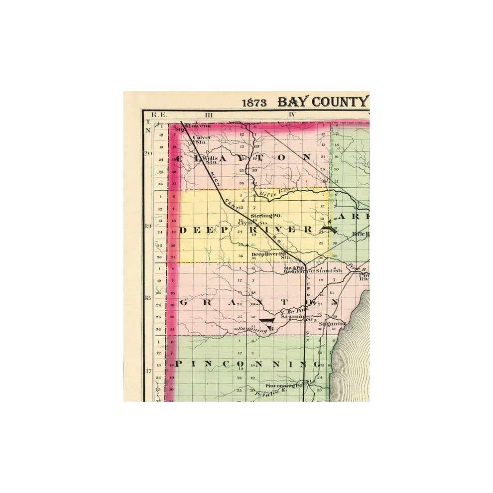 Historic County Map - Bay County Michigan - Walling 1873 - 23 x 29 - V ...