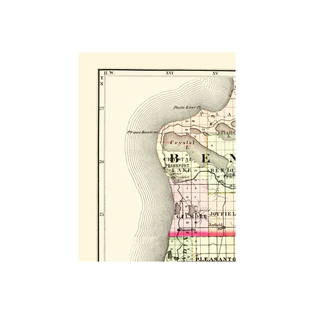 Historic County Map - Benzie Manistee Counteis Michigan - Walling 1873 ...