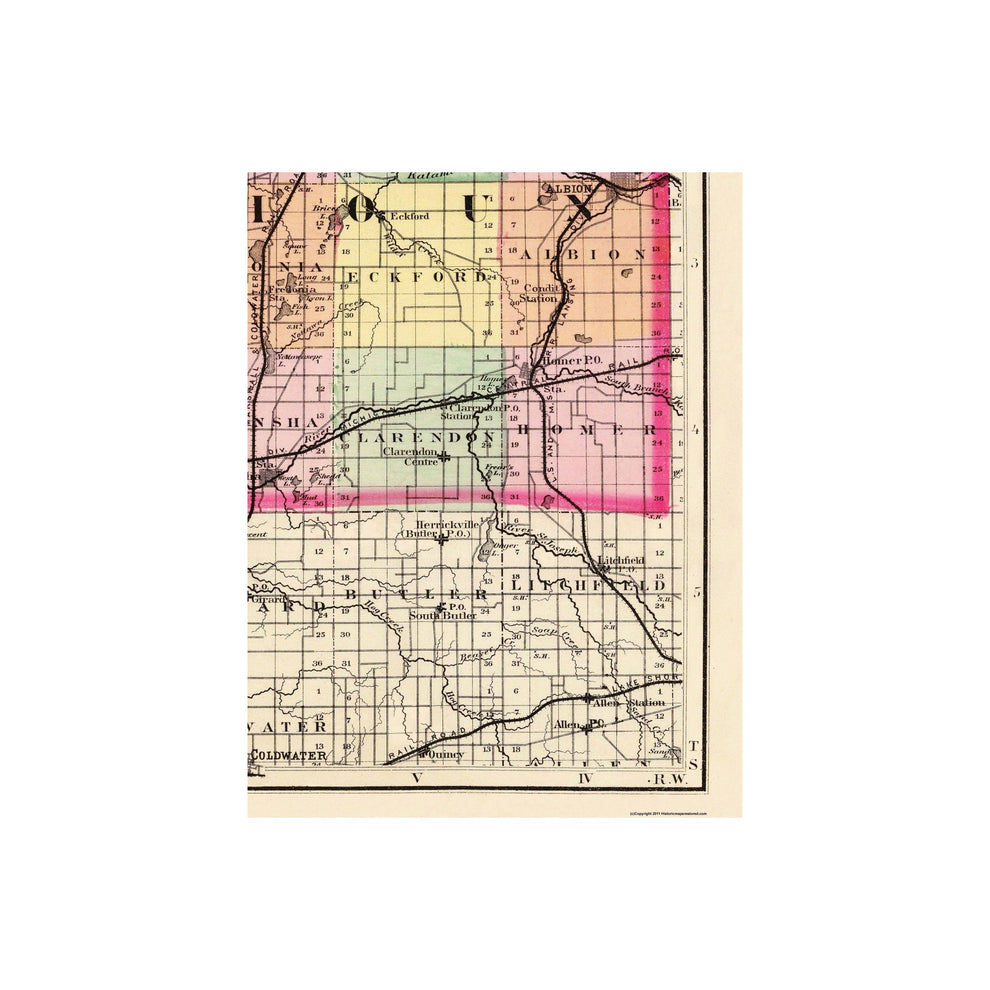 Historic County Map - Calhoun County Michigan - Walling 1873 - 23 x 30 ...