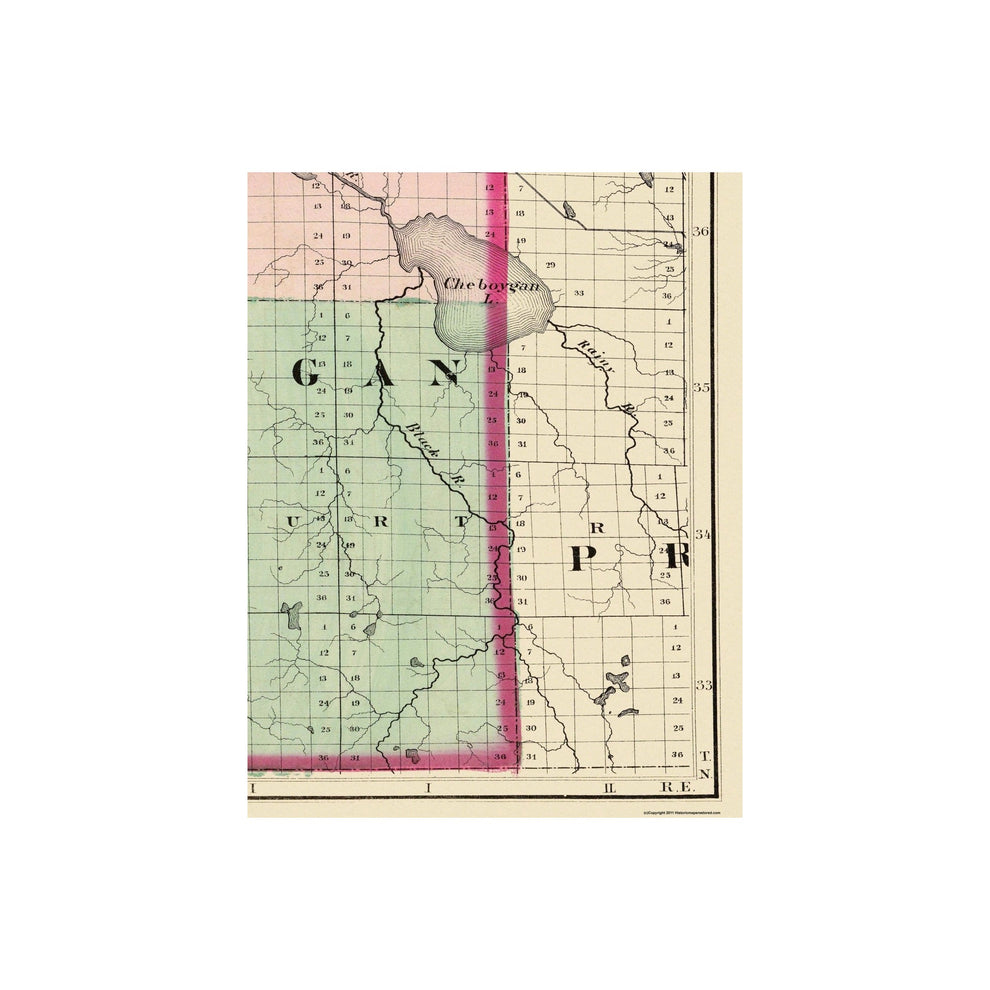 Historic County Map - Cheboygan County Michigan - Walling 1873 - 23 x ...