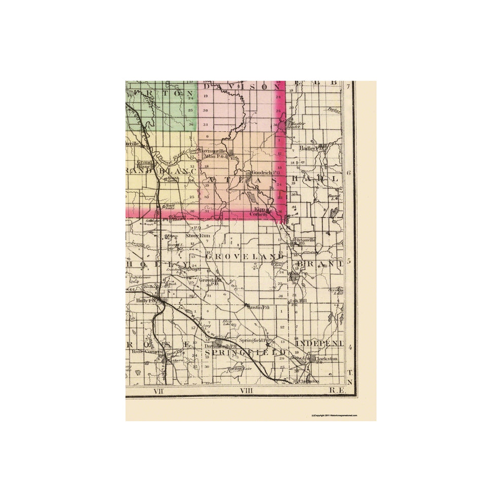 Historic County Map - Genesee County Michigan - Walling 1873 - 23 x 31 ...