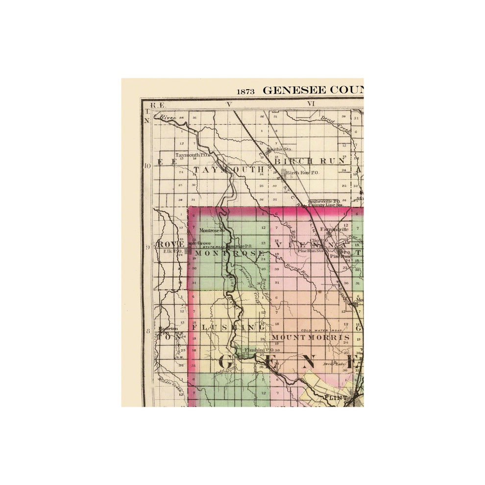 Historic County Map - Genesee County Michigan - Walling 1873 - 23 x 31 ...