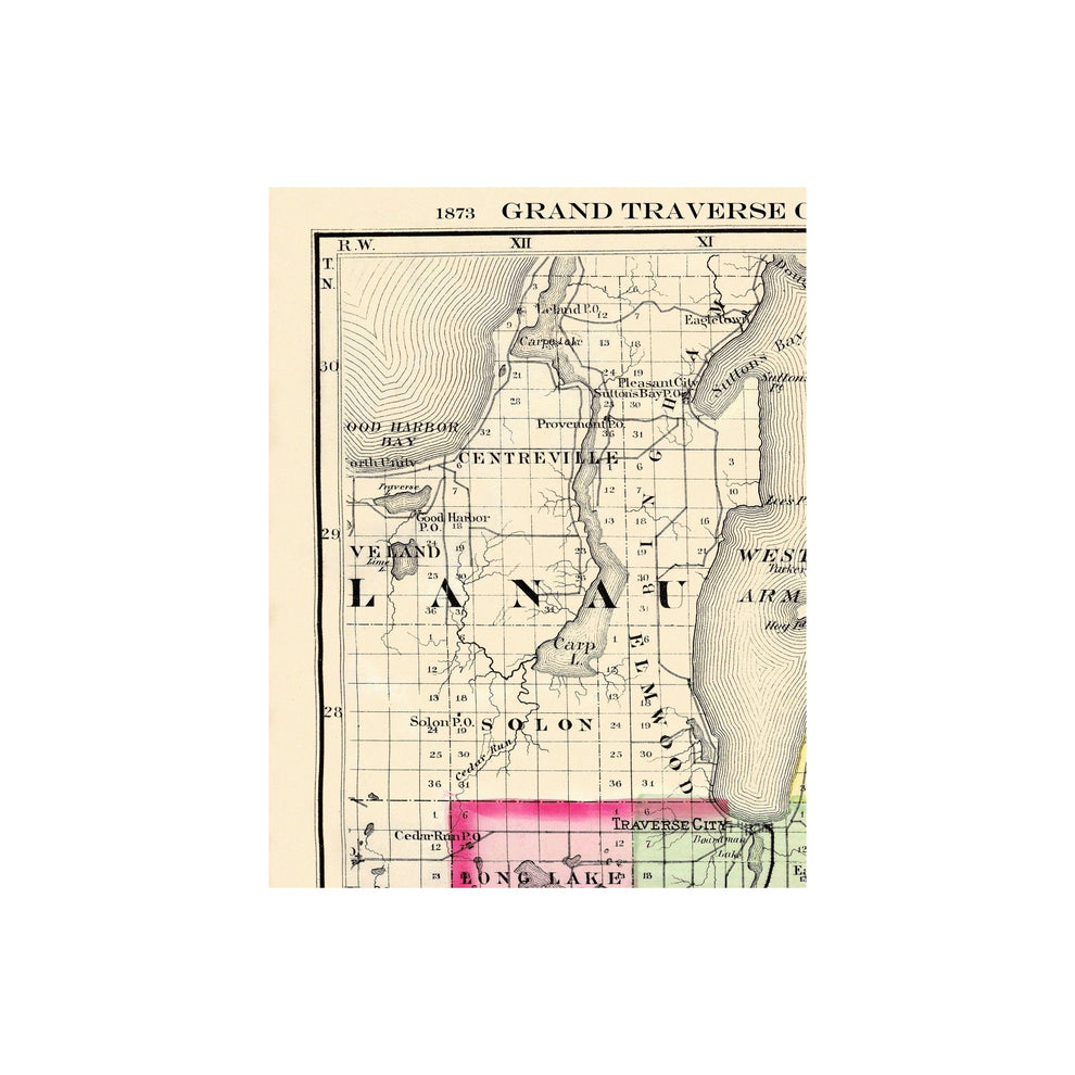 Historic County Map - Grand Traverse County Michigan - Walling 1873 ...