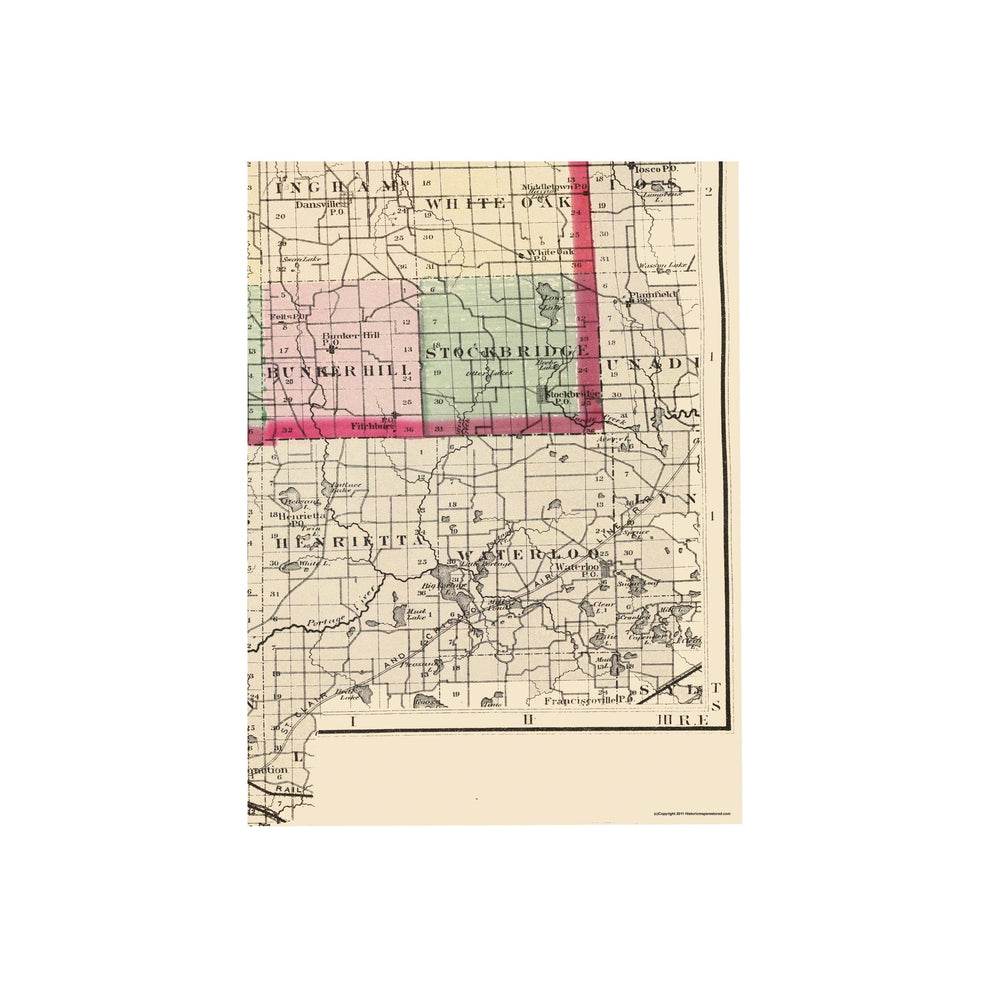 Historic County Map - Ingham County Michigan - Walling 1873 - 23 x 31 ...