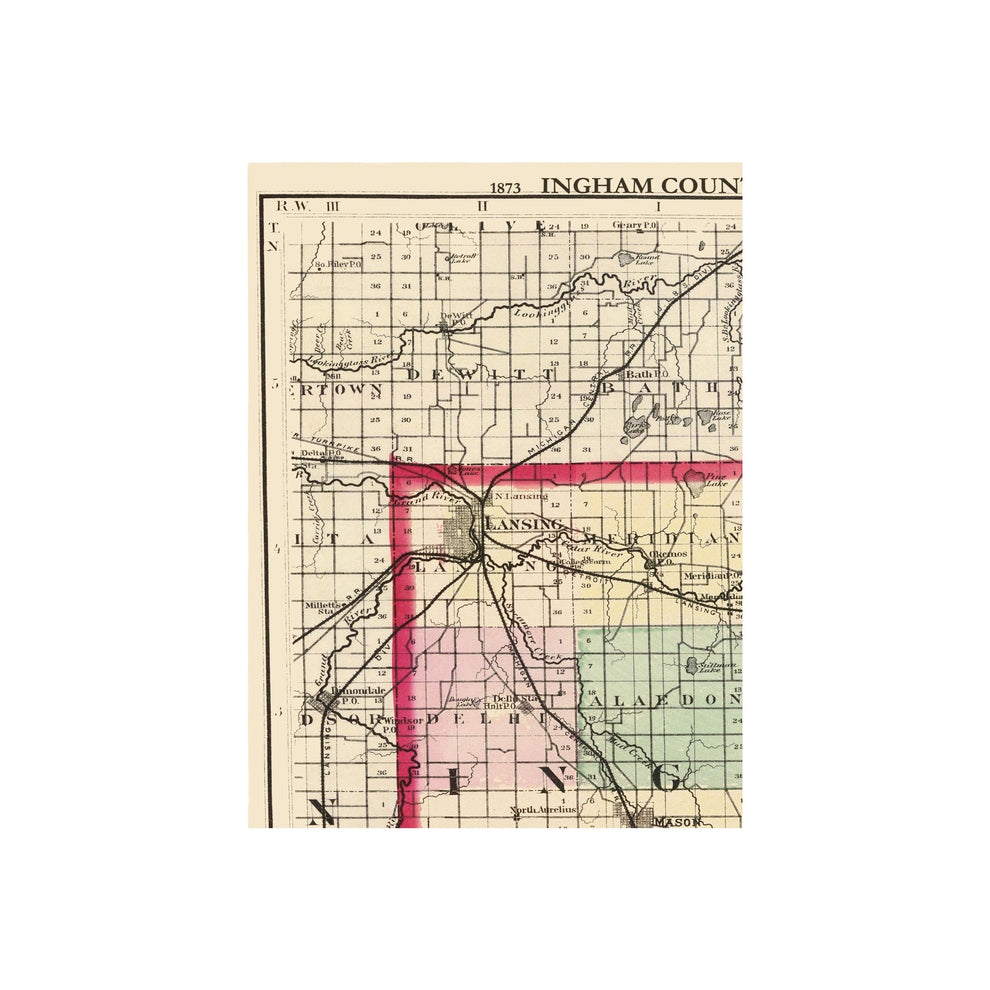 Historic County Map - Ingham County Michigan - Walling 1873 - 23 x 31 ...