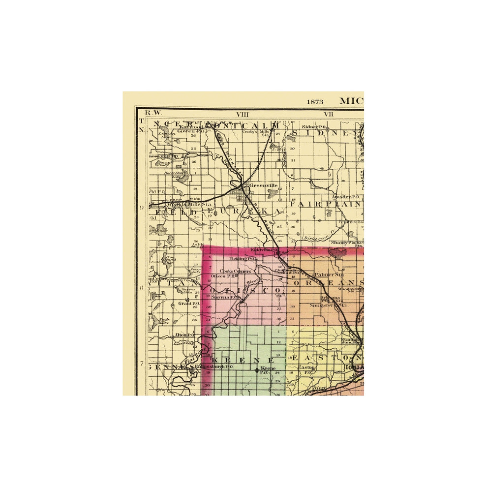 Historic County Map - Ionia County Michigan - Walling 1873 - 23 x 31.8 ...
