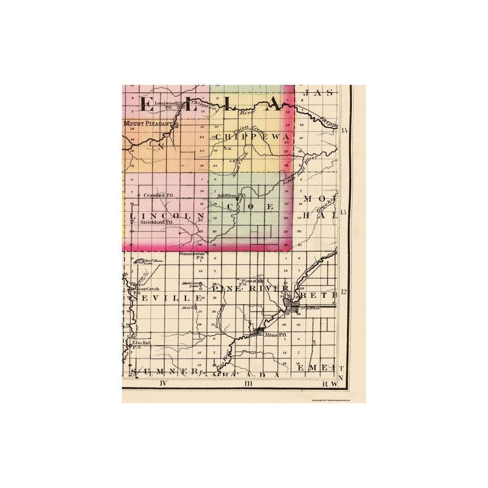 Historic County Map - Isabella County Michigan - Walling 1873 - 23 x 3 ...