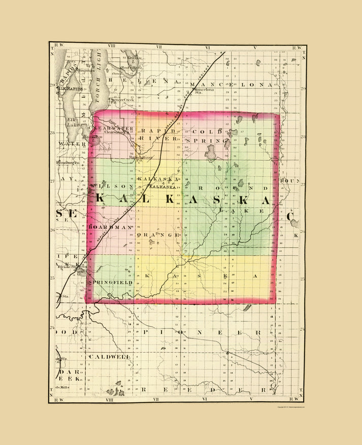 Historic County Map - Kalkaska County Michigan - Walling 1873 - Vintag ...
