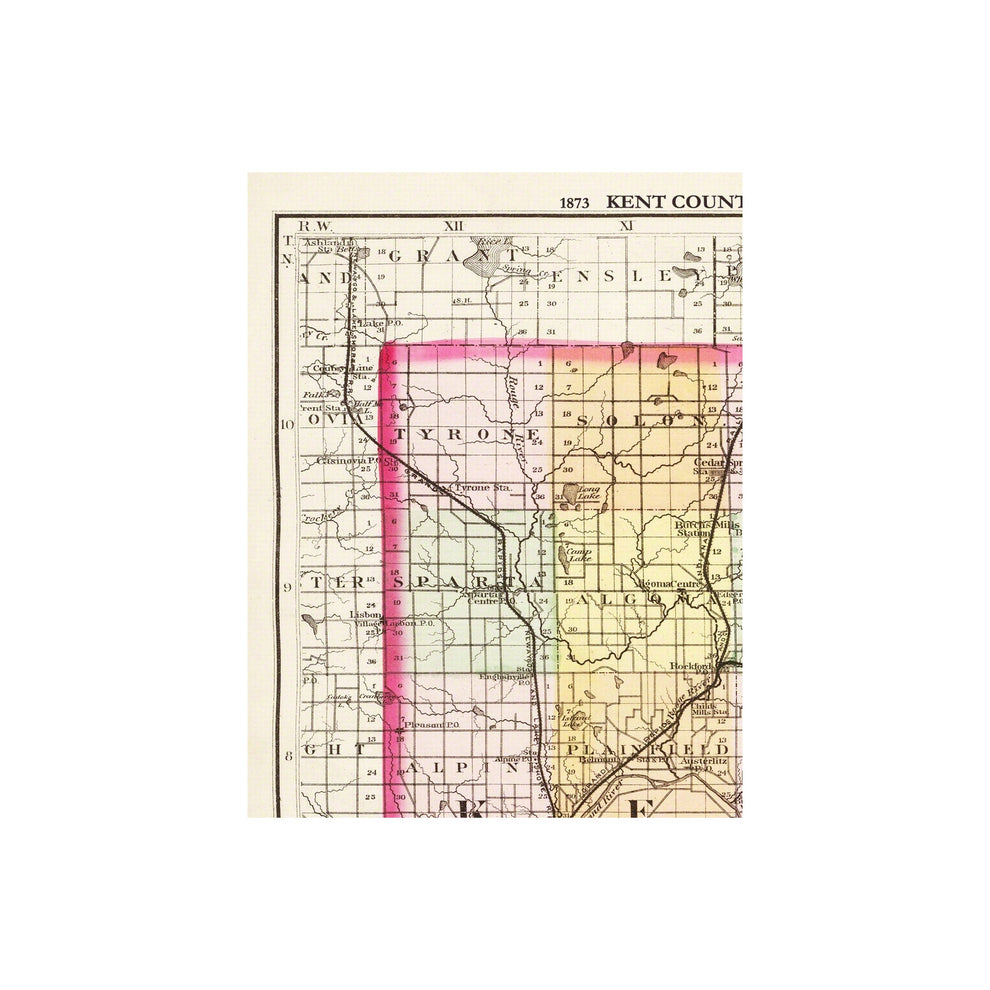 Historic County Map - Kent County Michigan - Walling 1873 - 23 x 30 ...