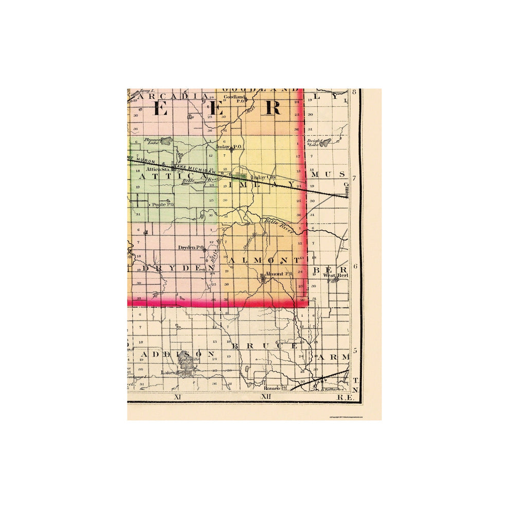 Historic County Map - Lapeer County Michigan - Walling 1873 - 23 x 30 ...