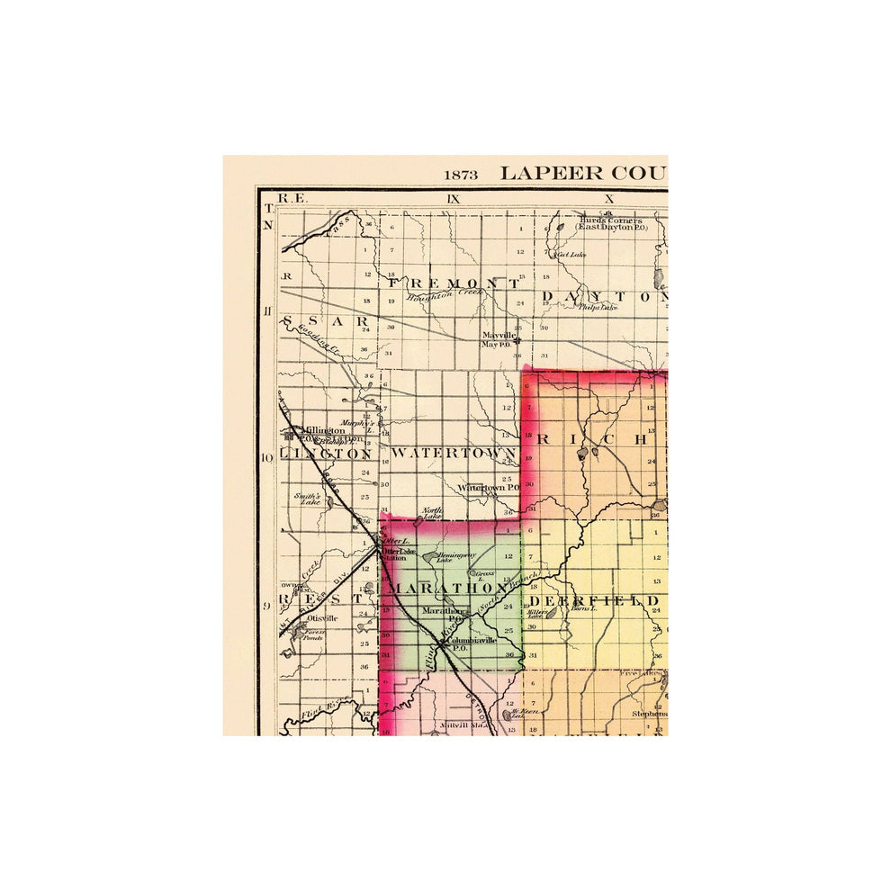 Historic County Map - Lapeer County Michigan - Walling 1873 - 23 x 30 ...