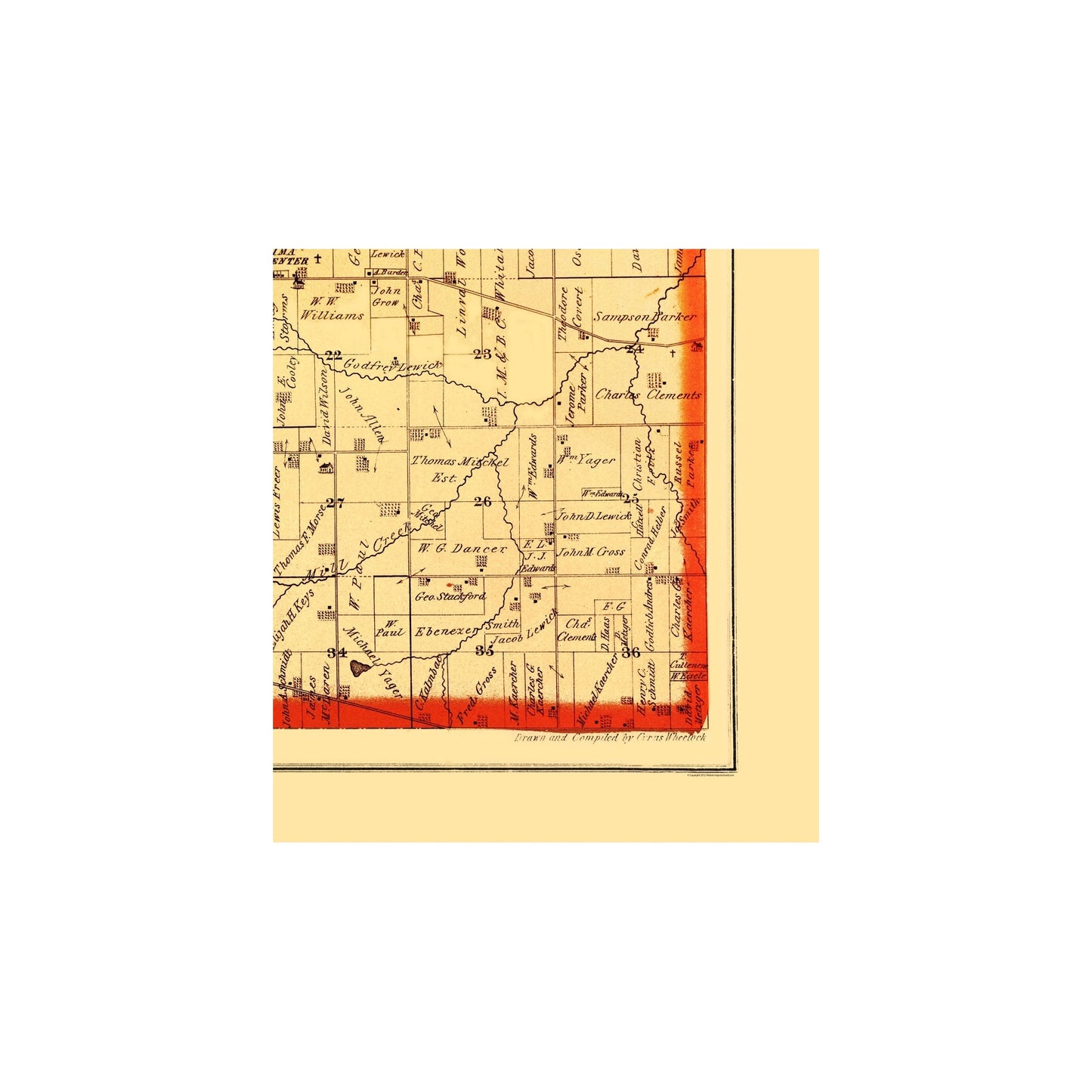 Historic County Map - Lima County Michigan - Everts 1874 - 23 x 25.02 ...